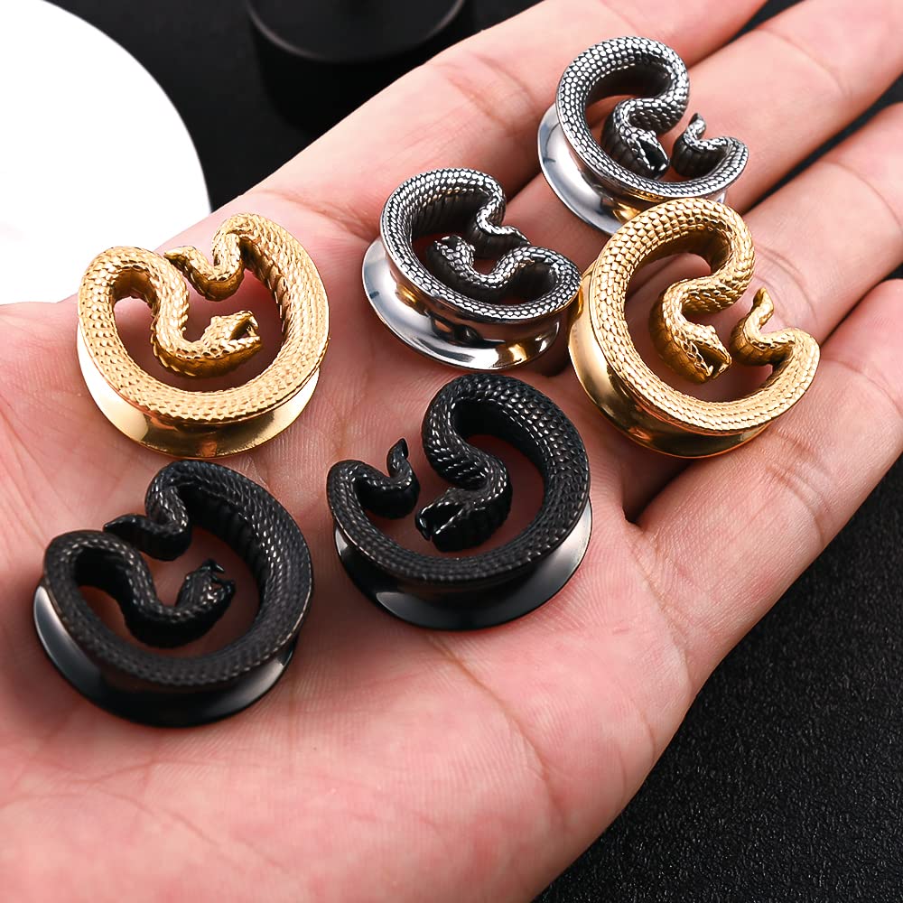 Vankula 2PCS Cool Snake Saddle Ear Plugs Tunnels Ear Gauges Expander Stainless Steel Earrings Body Piercing Jewelry