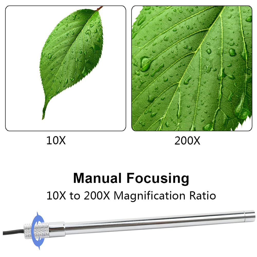RUSUO digital usb microscope,Portable Digital USB Microscope Inspection Magnifier IP67 Waterproof Camera Built-in 8 LED Lights with Advanced CMOS Sensor 10X-200X Magnification for Smartphones PC Compu