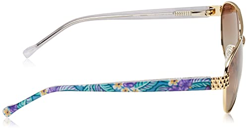 Vera Bradley Women's Marlene Polarized Aviator Sunglasses, Hanging Around Leaves, 56