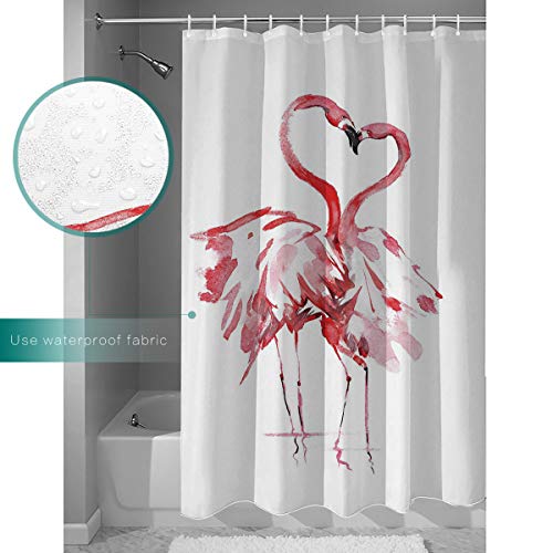 RainbowDay Shower Curtain Sets for Bathroom Decor with 12 Hooks, Valentine's Day Love Flamingo 72x72 Inch Bath Curtain Washable Shower Curtain for Bathtub