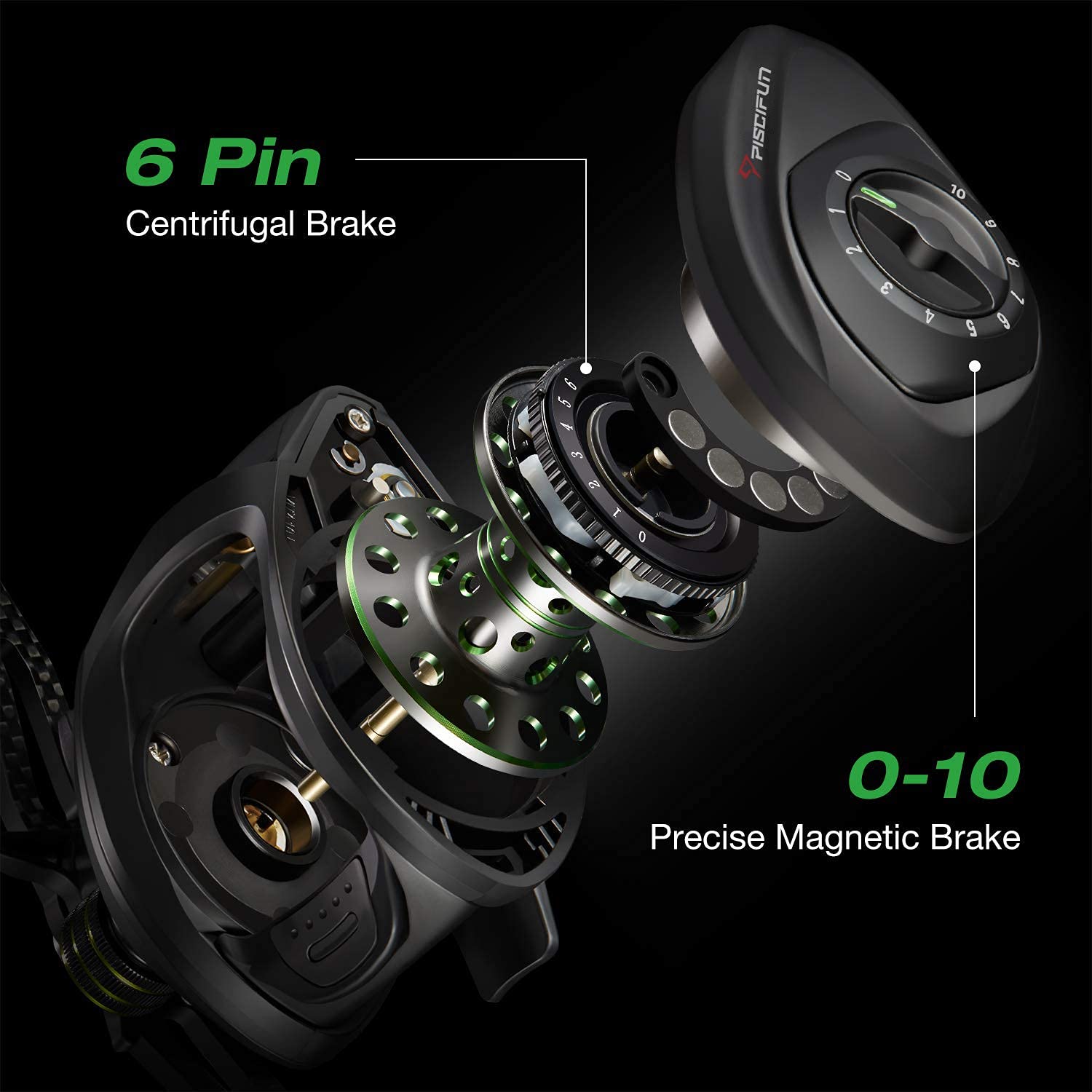 Piscifun Phantom Baitcasting Fishing Reel, 5.7oz Ultralight Carbon Frame Baitcaster, 7.0:1 Gear Ratio & Dual Brake System Low Profile Casting Reel, Left Handle