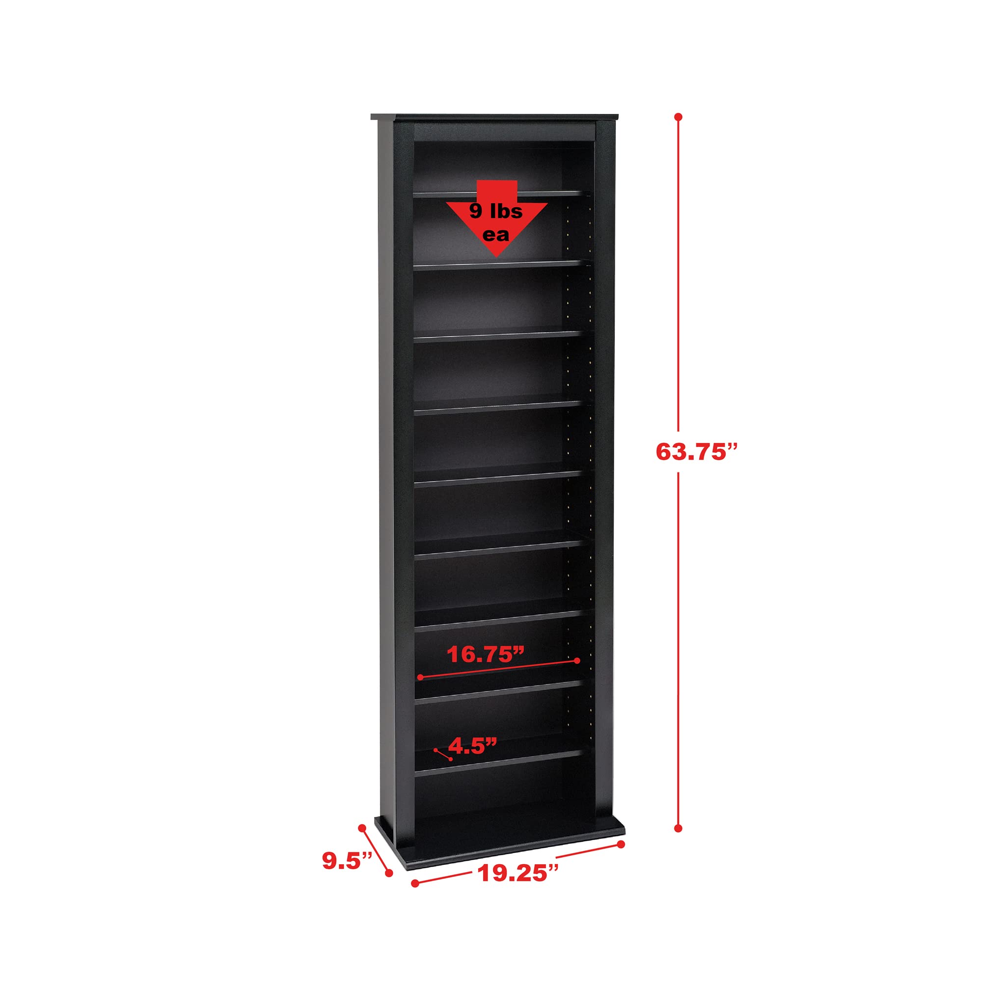 Prepac Black Slim Barrister Media (DVD,CD,Games) Storage Rack