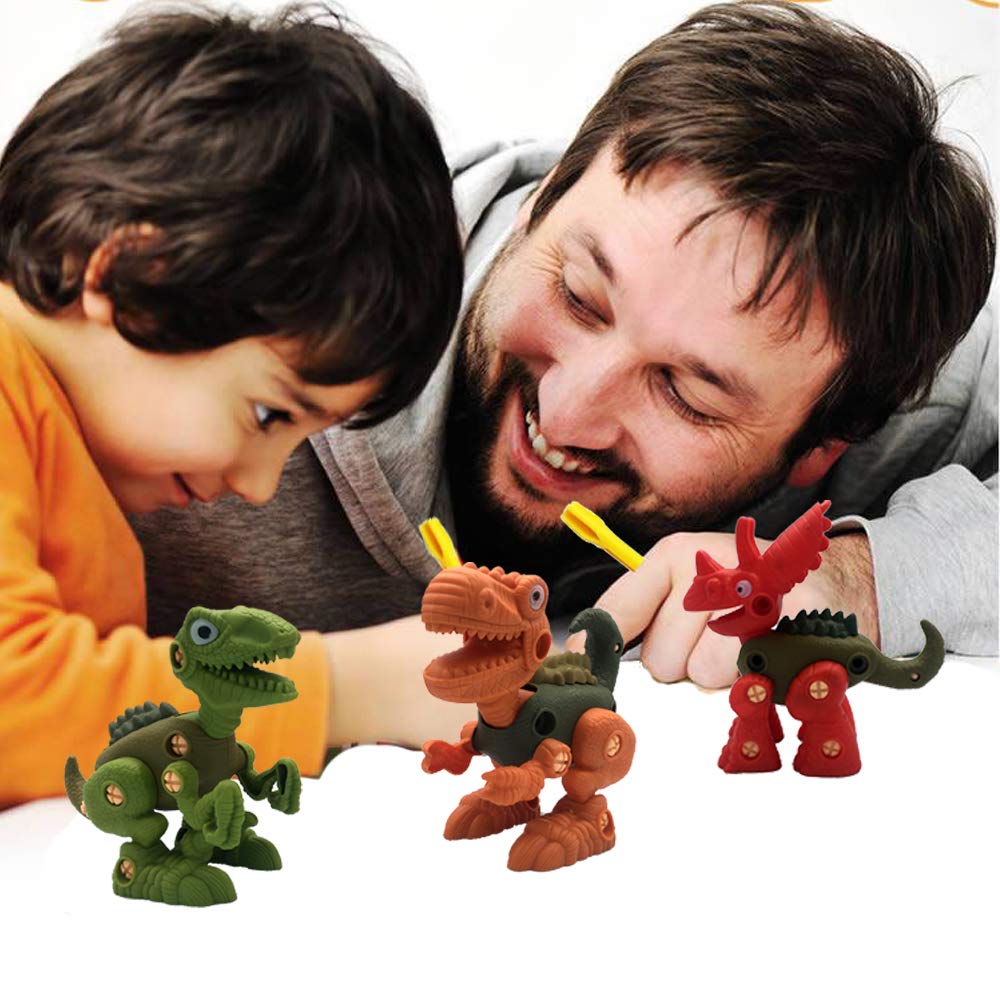 Take Apart Dinosaurs Toys for Kids, Creative Diy Building Dinos Blocks Puzzle Set with Screwdriver, Interlocking Animal Model Builds Problem Solving Motor Skill, Stem Construction Kit, 3 Pack