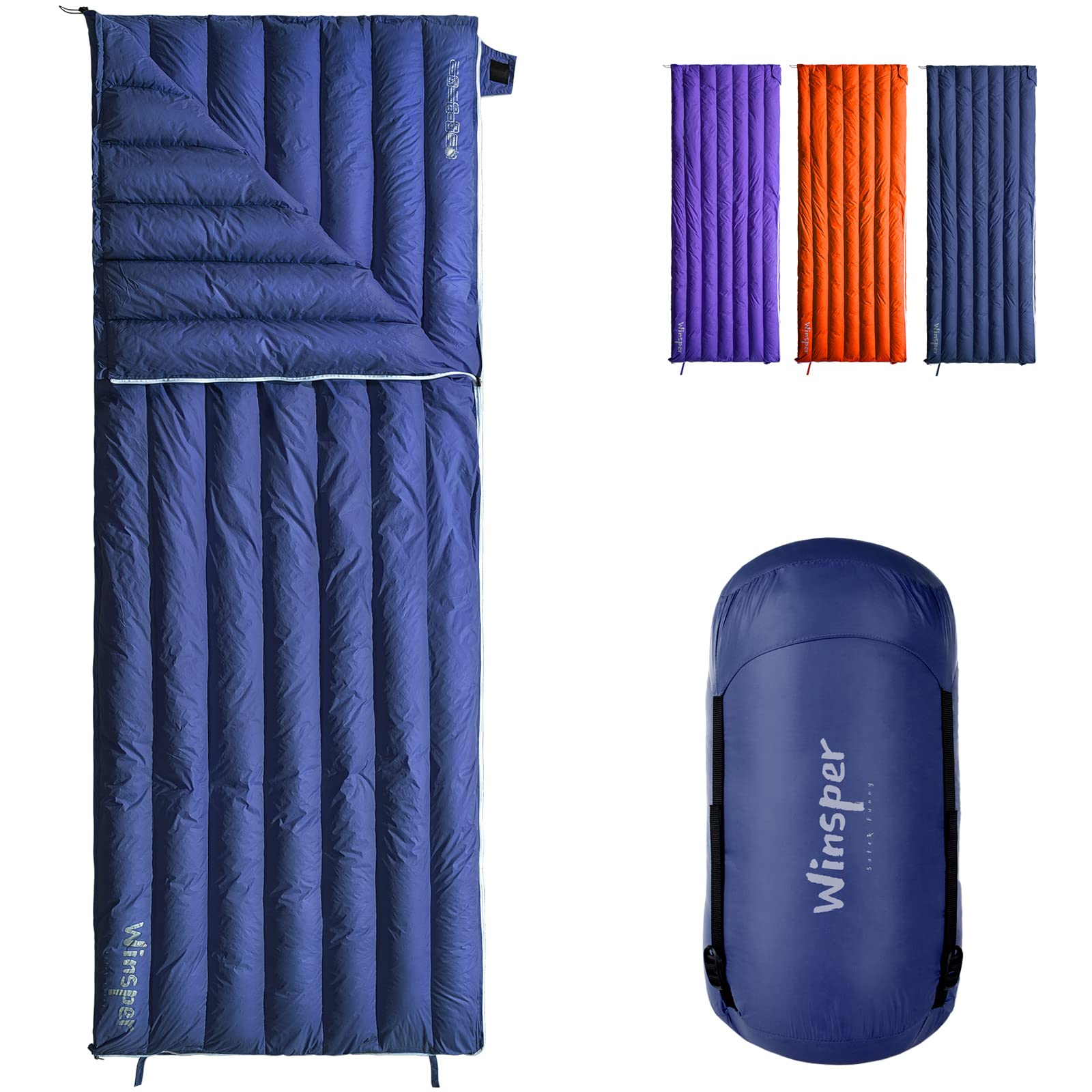 Winsper Ultralight Goose Down Sleeping Bag, 800 Fill Power Lightweight Down Backpack Envelope Sleeping Bag for Hiking Camping - 1.73lb Large, Navy Blue