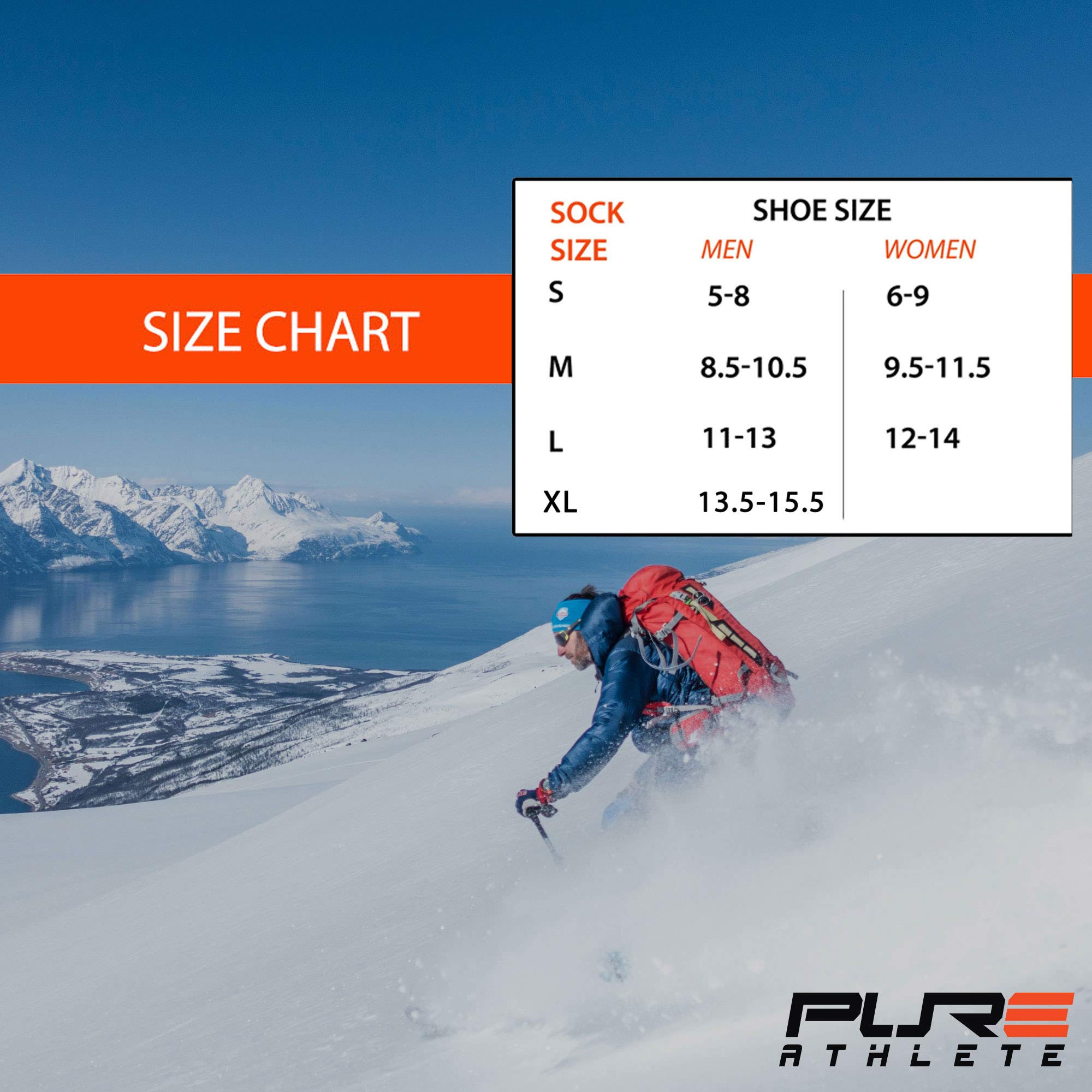 Pure Athlete Elite Ski Socks β Lightweight Merino Wool Warm Skiing Sock for Men and Women (M, Black)