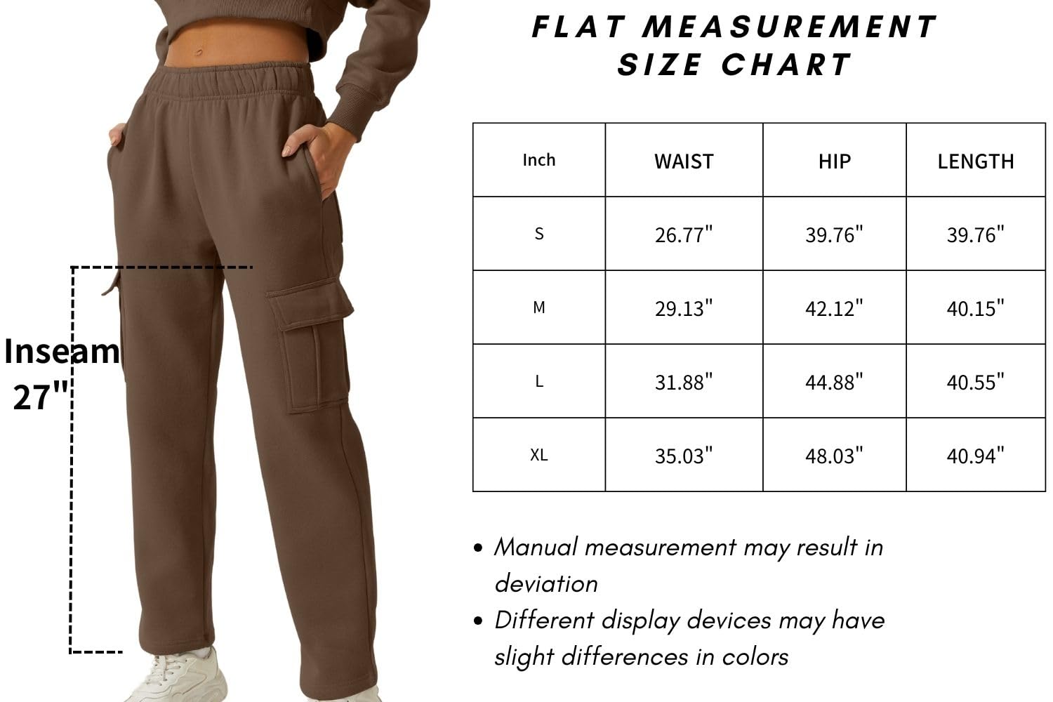 QINSEN Medium Waist Sweatpants for Women Baggy Fit Casual Long Pocket Cargo Pants Brown S