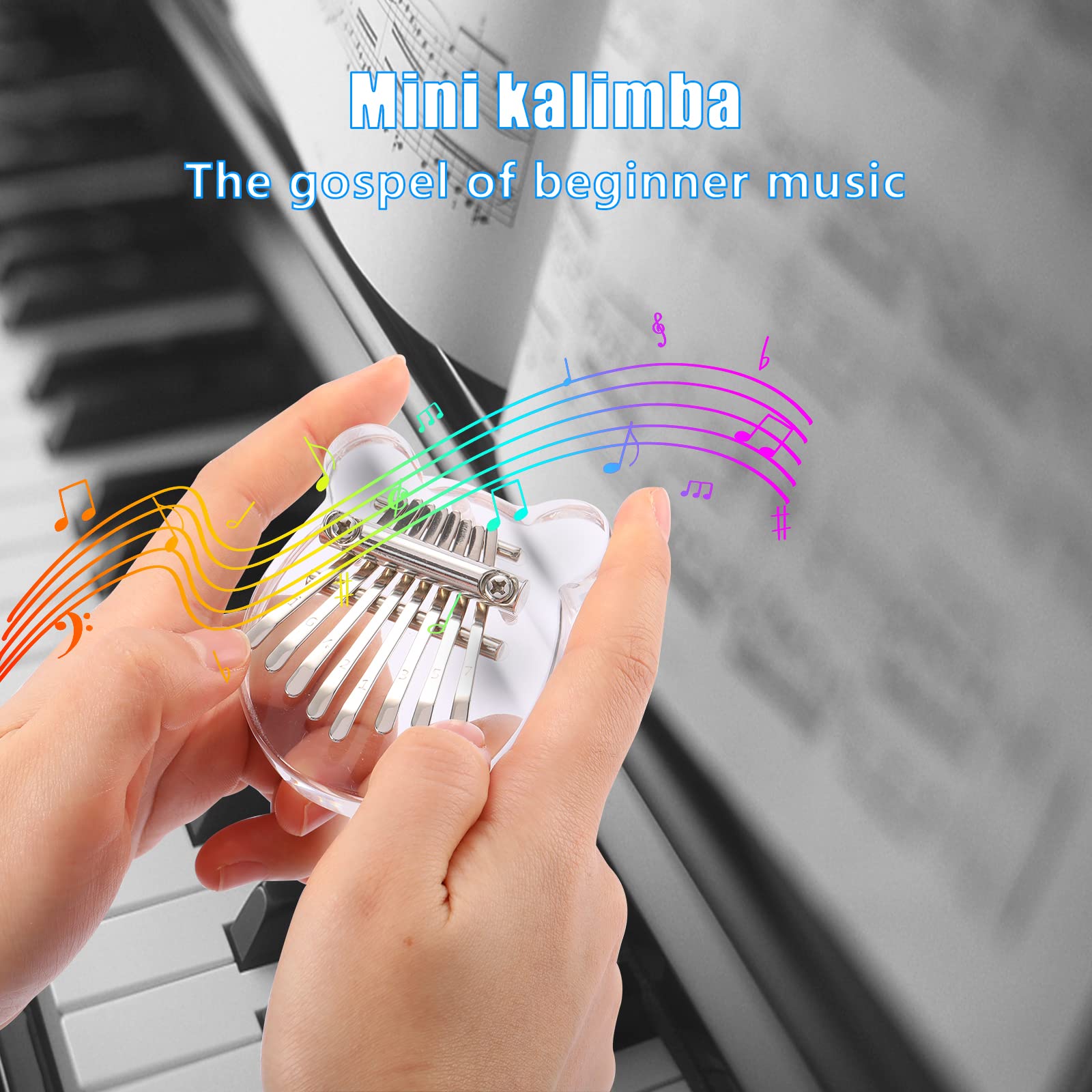Yodooshi Mini Kalimba Thumb Piano, 8 key Delicate Finger Piano, Pendant Gift for Beginners' Introduction to Music (Transparent)