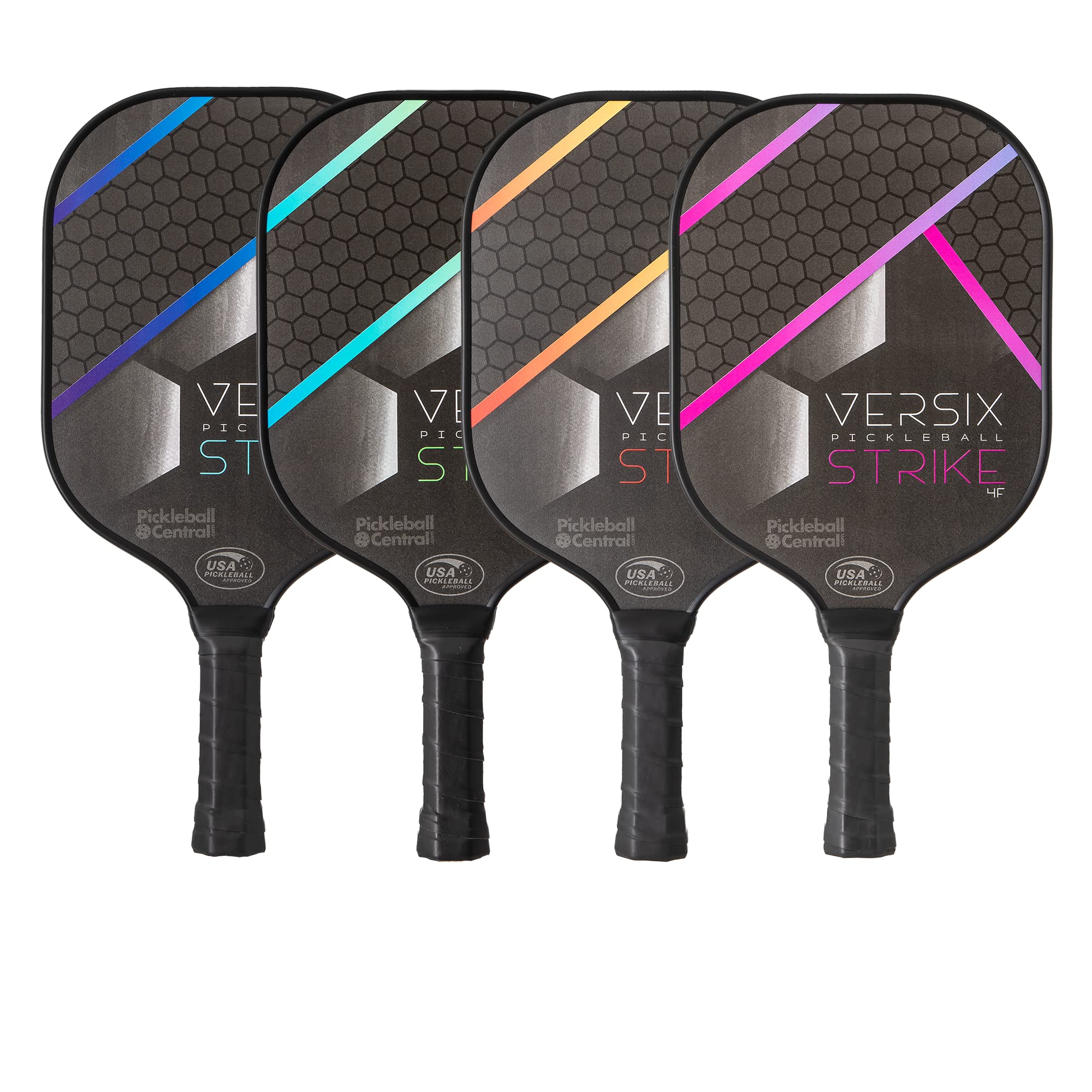 Versix Strike 4F Complete Pickleball Set, 4 Powerful Fiberglass Paddles, 4 USAP Approved Balls, 1 Regulation Height Portable Net System