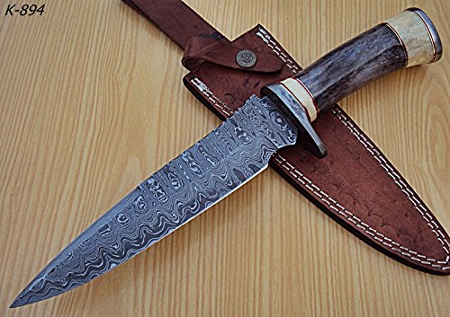 REG K-894 Handmade Damascus Steel 13.00 Inches Hunting Knife - Camel Bone Handle with Damascus Steel Guards