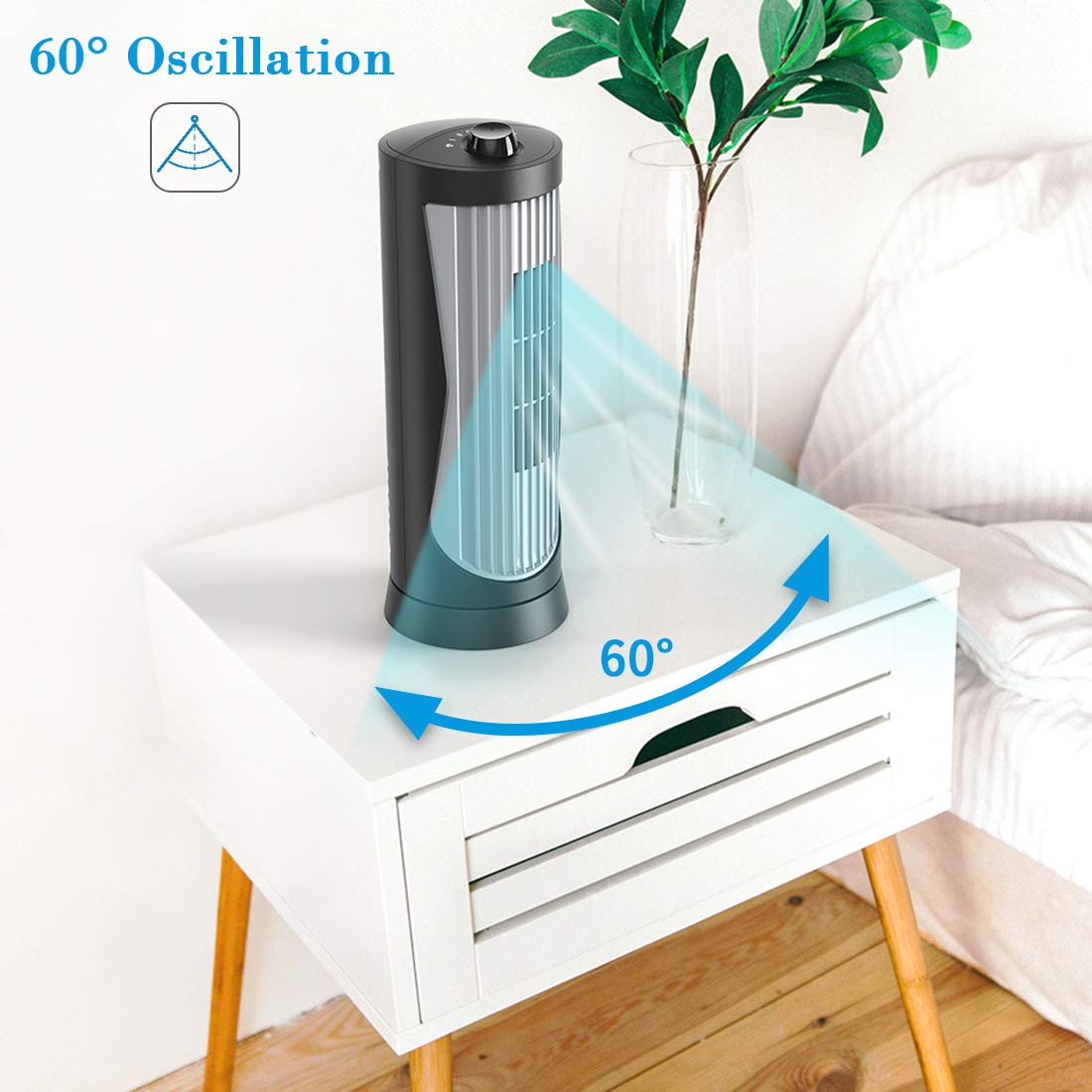 SLENPET Small Tower Fan, Oscillating Quiet Cooling Fan, 13 Inch 2 Speeds, 2 Modes Settings, Portable Rotating Stand Table Fan for Bedroom, Desk, Home and Office