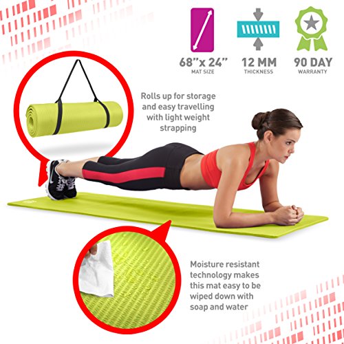 Pure Fitness 1/2 inch Ultra Thick NBR Exercise Mat - Lime