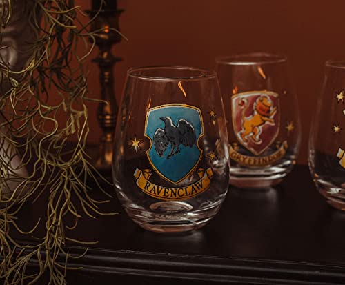 Toynk Harry Potter Hogwarts House Crests 12-Ounce Stemless Wine Glasses | Set of 4