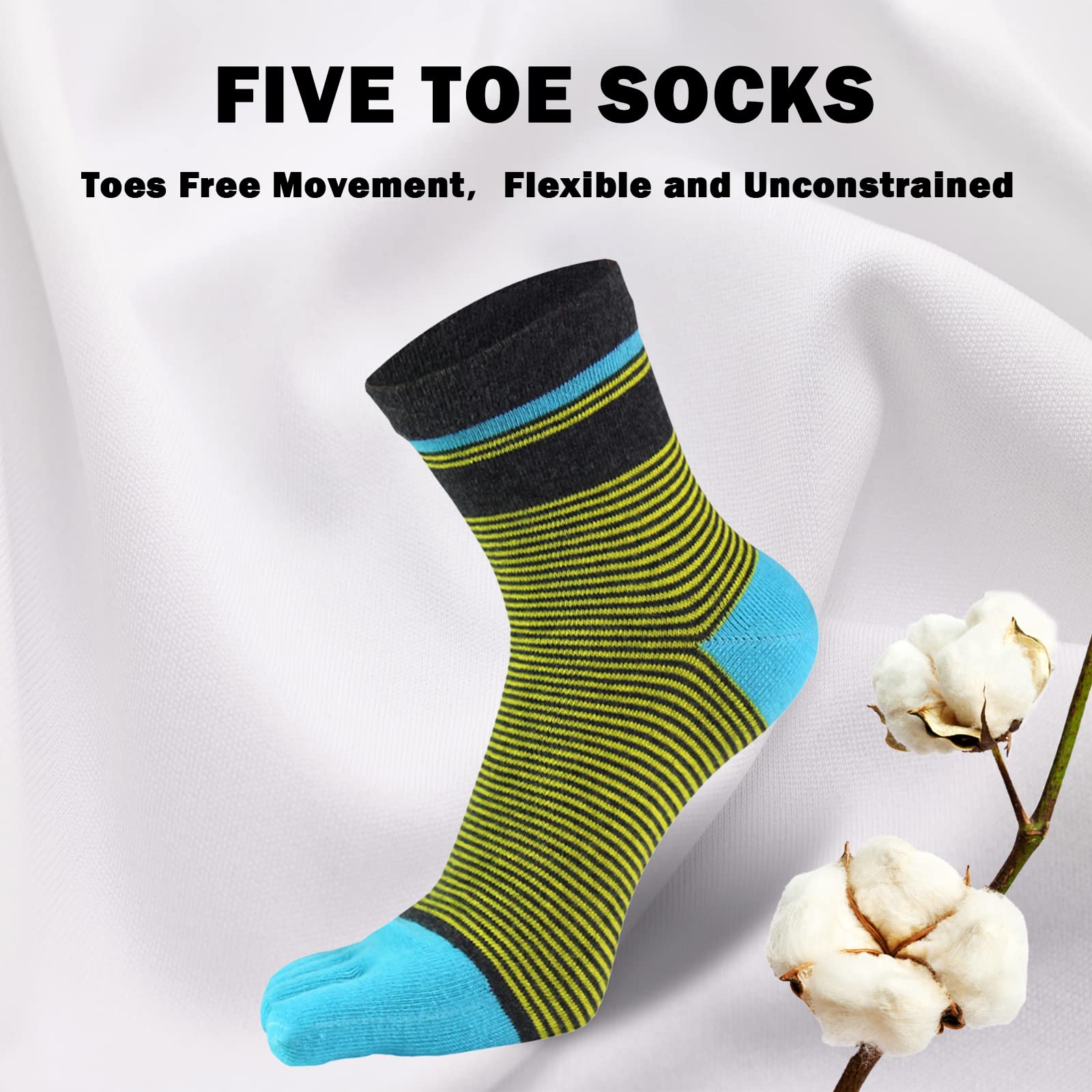 wonhag Toe Socks for Men and Women Crew Cycling Breathable Five Finger Cotton Comfortable Socks with Toes 5Pairs