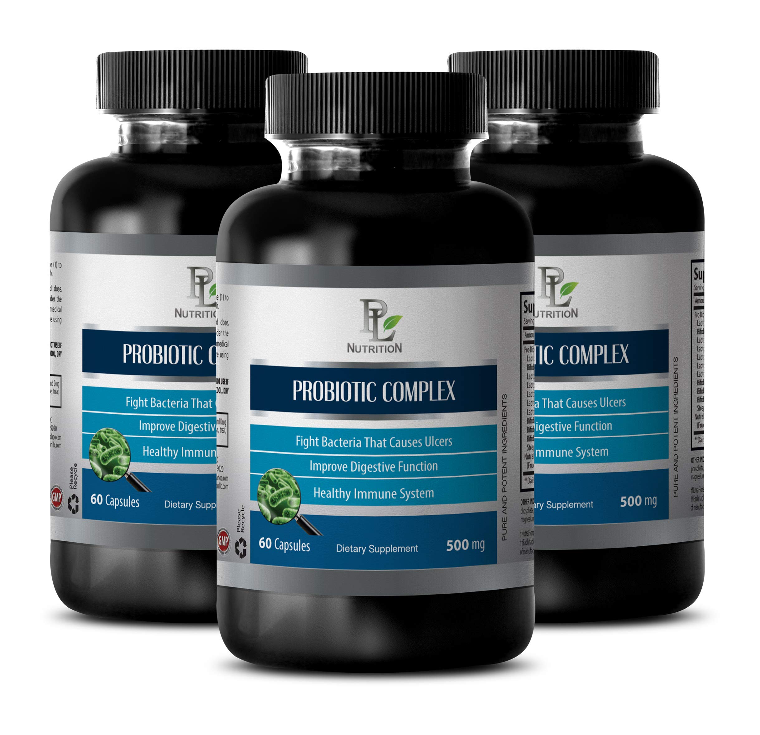 PL NUTRITION Gut Support Supplement - PROBIOTIC Complex 500 MG - Improve Digestive Function - Natural probiotics for Women - 3 Bottles 180 Capsules