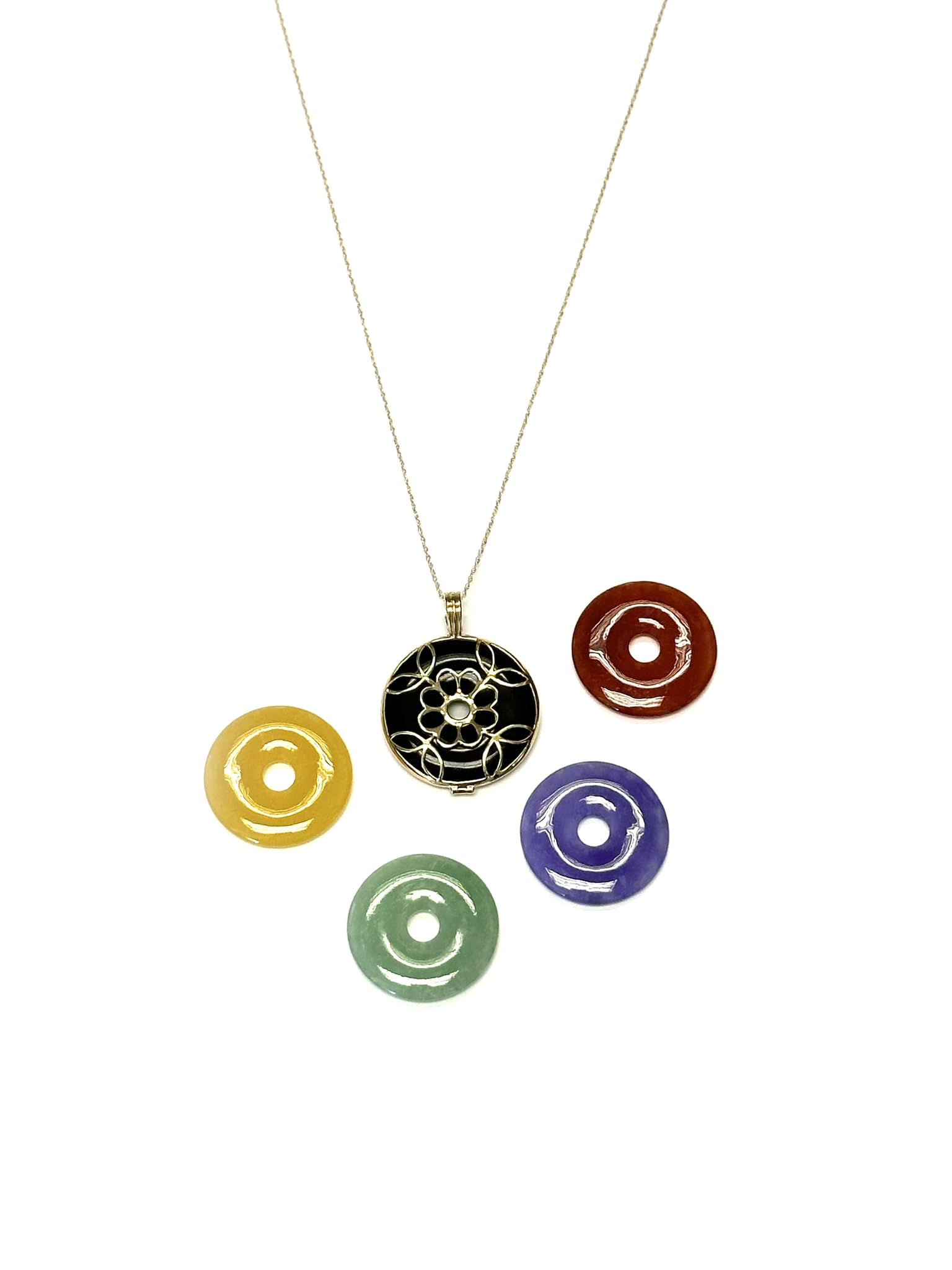 Regalia by Ulti Ramos 14k Yellow Gold 5pc Genuine Jade Interchangeable Locket Pendant Necklace
