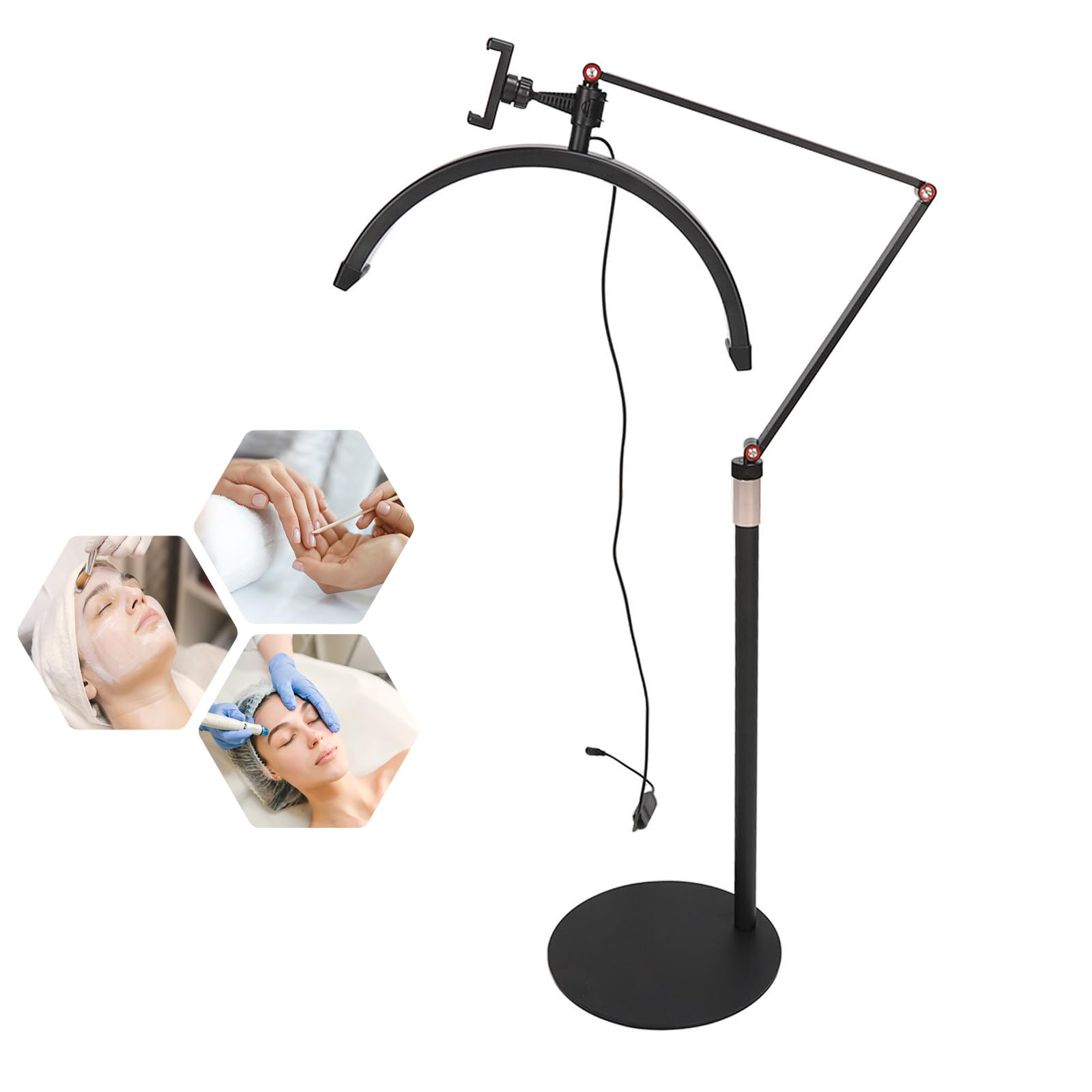 toyshi Eyelash LED Floor Light, Half Moon Lamp for Lash Extension Lighting for Beauty, Skincare, Eyebrows, Filming Content Creation with Phone Holder (Black)