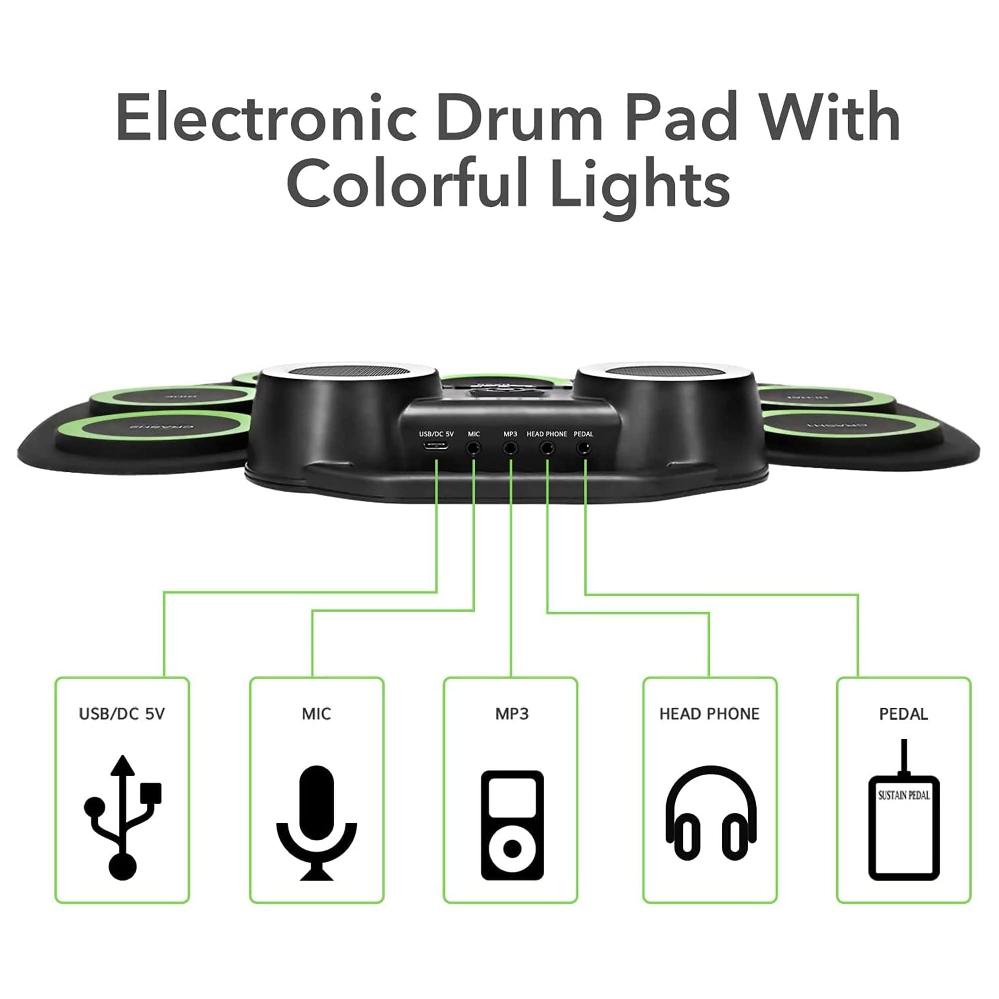 Paxcess Electric Drum Set, 7 Drum Practice Drum Pad With Headphone, Built-in two Speaker, Drum Sticks, Drum Pedals,10 Hours Playtime, Great Holiday Xmas Birthday Gift for Kids(Headphone)