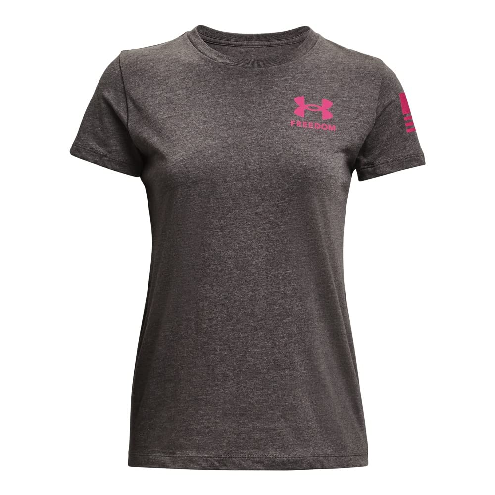 Under Armour Womens New Freedom Flag T-Shirt, Charcoal Medium Heather (019)/Virtual Pink, Medium