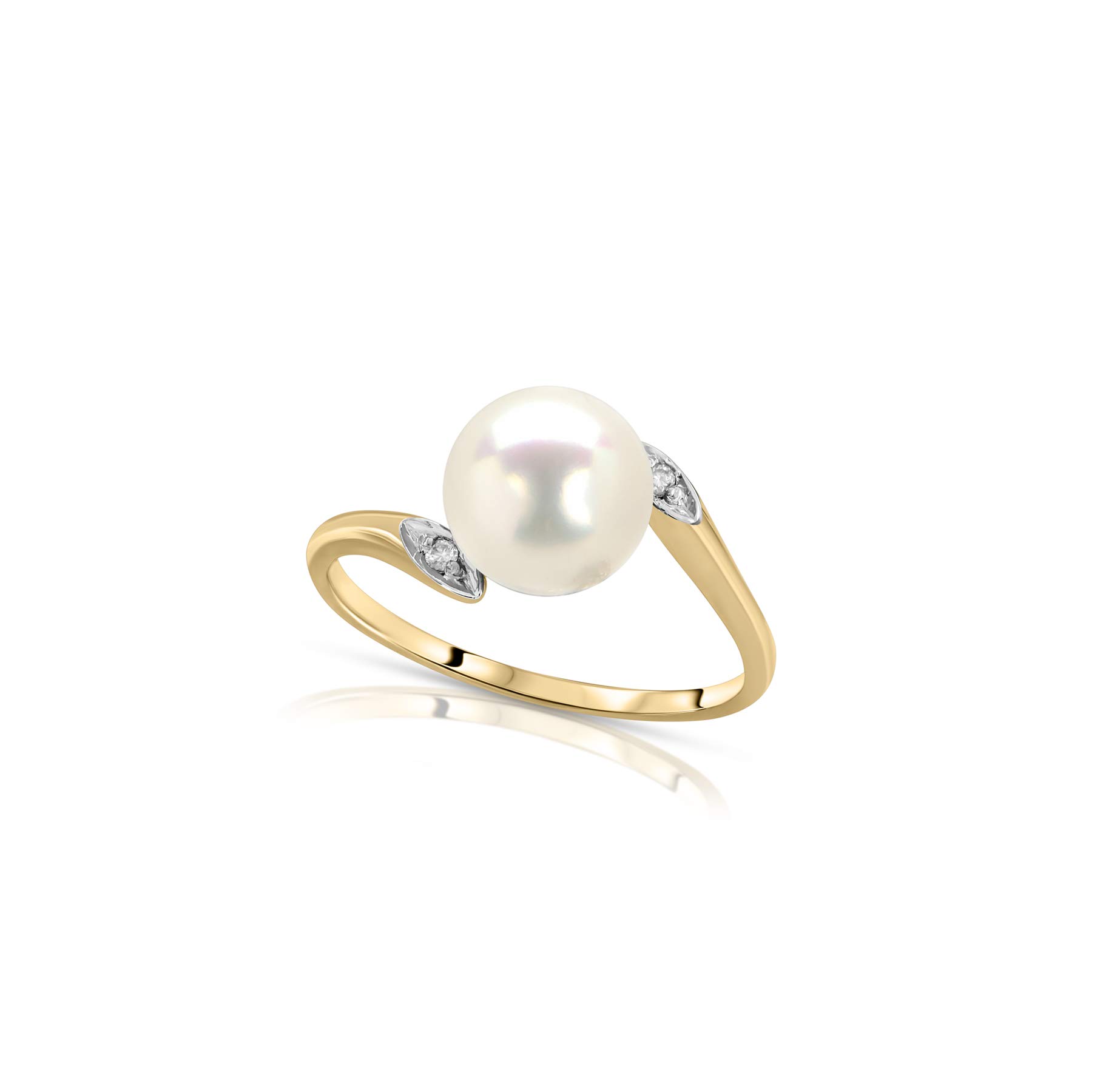 Regalia White Akoya Cultured Pearl Ring in 14K Yellow Gold with .02ct Diamonds - Size 7