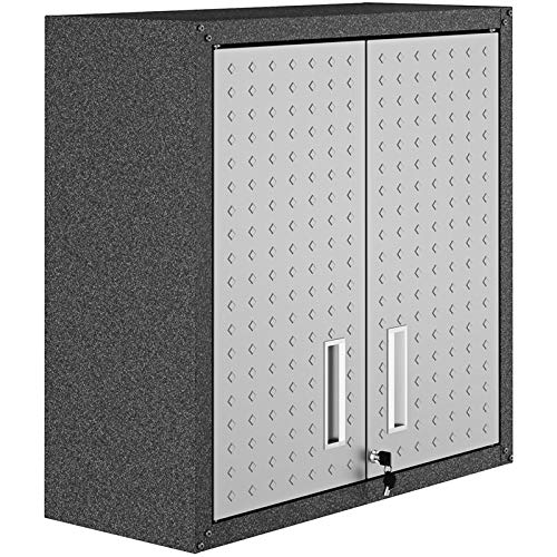 Pemberly Row Metal 2 Door Wall Mount Floating Garage Storage Cabinet with Lock in Grey