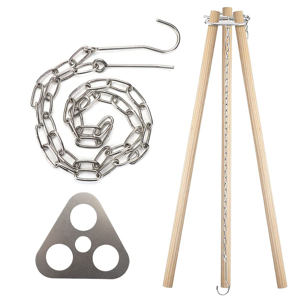 SI FANG Camping Tripod Grill Board, Turn Branches into Campfire Tripod, Radiate Portable Stainless Steel Campfire Support Board with Adjustable Chain for Hanging Cookware Outdoor Camp Tripod Cooking