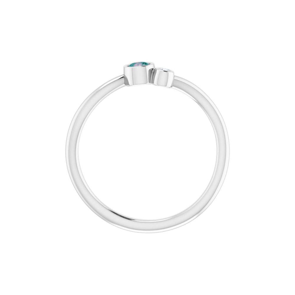 Solid 925 Sterling Silver Solitaire Alexandrite and .02 Cttw Diamond Two-Stone Ring Band (Width = 4.7mm) - Size 5.5