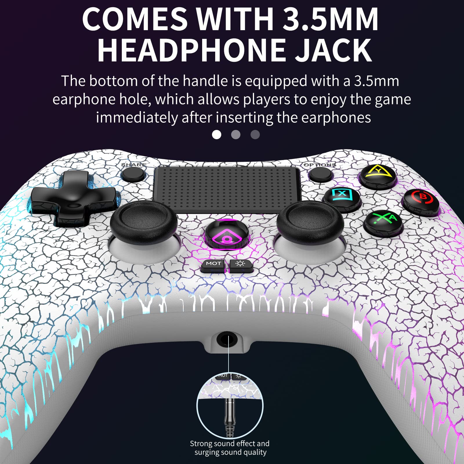 RALAN Wireless Controller with 8 Color Adjustable LED Lighting Compatible with PS4 Pro/Slim/for PS4 Controller Dualshock 4, with Headphone Jack for FPS Game (White)