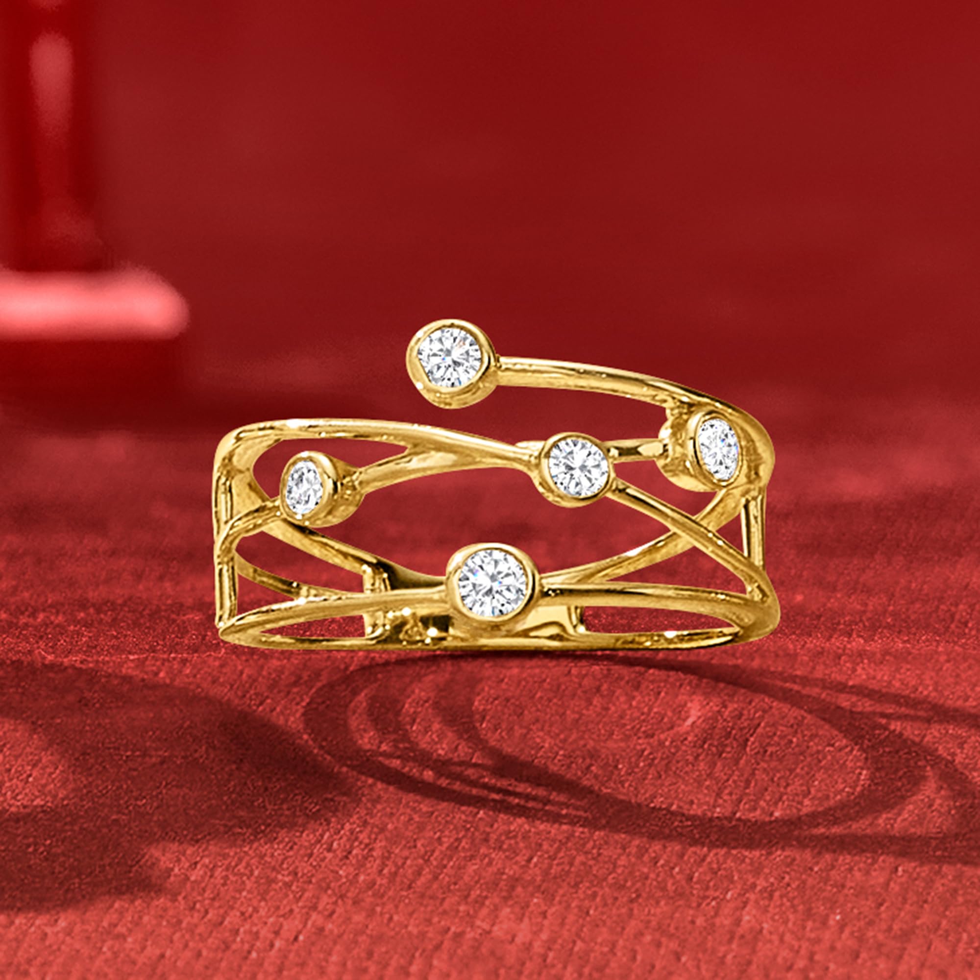 Ross-Simons 0.25 ct. t.w. Bezel-Set Diamond Crisscross Ring in 14kt Yellow Gold. Size 7