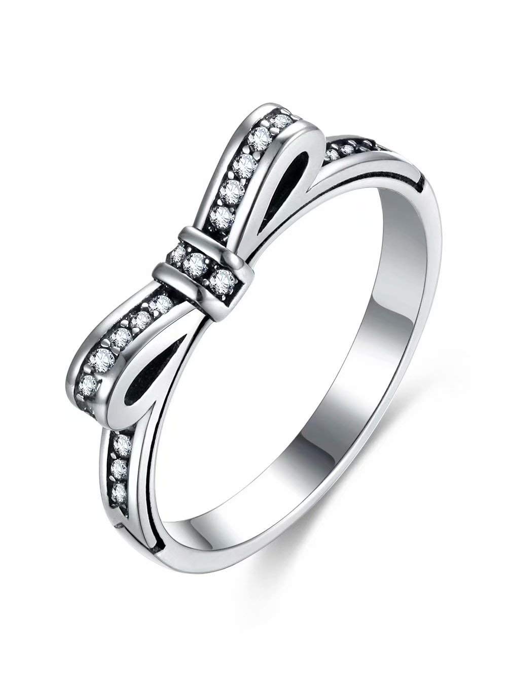 Presentski 925 Sterling Silver Cubic Zirconia Bow Ring for women
