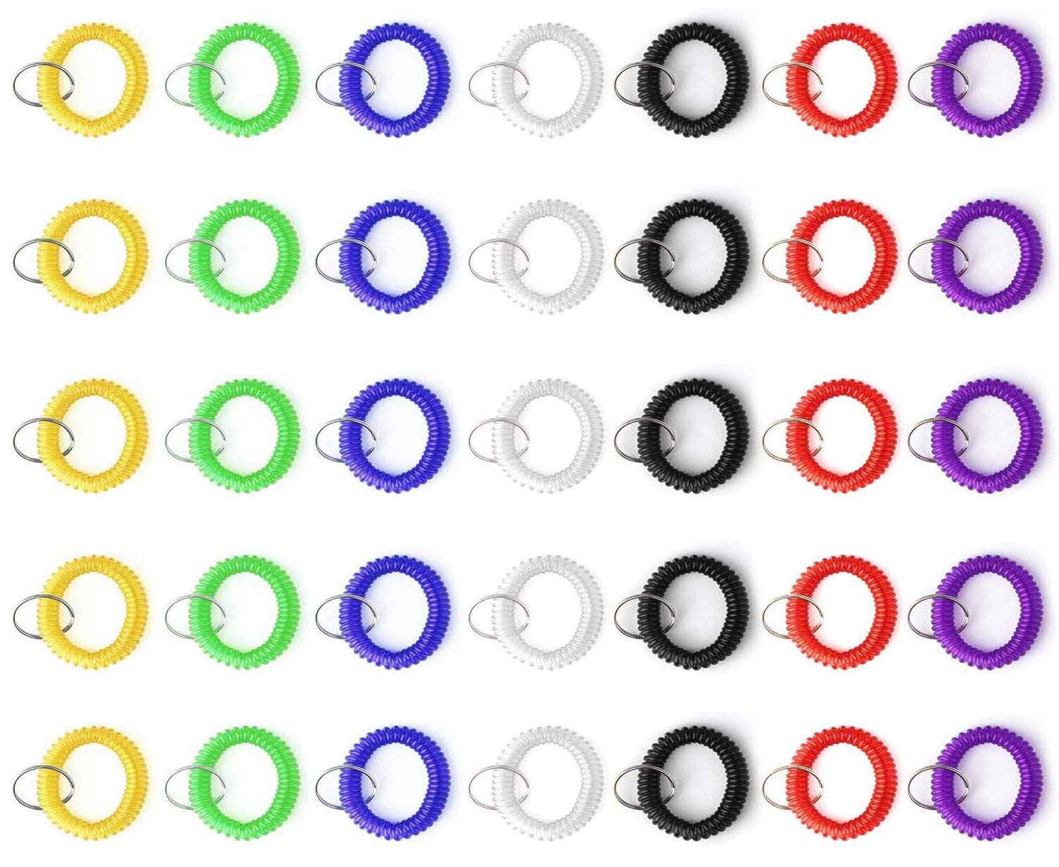 sansheng Pack of 70 Wrist Coil Keychain,Wrist Coil Key Ring,Stretchable Coil Keychain Bracelet,Plastic Coil Wrist Keychains(7 Colours)