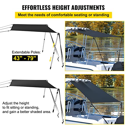 VEVOR T-Top Sun Shade Kit 6' x 5', UV-Proof 600D Polyester T-top Extension Kit with Rustproof Steel Telescopic Poles, Waterproof T-Top Shade Kit, Easy to Assemble for T-Tops & Bimini Top