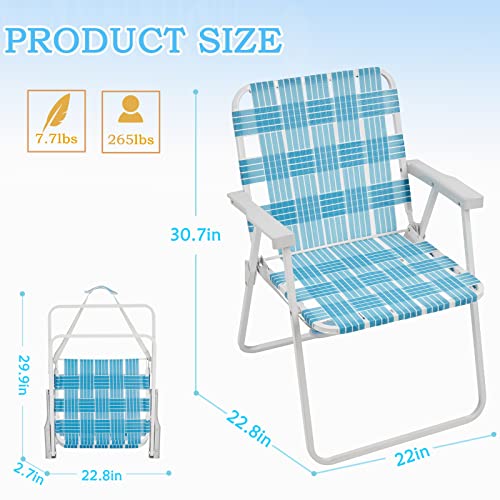 WEJOY 4 Pack Set Lightweight Folding Webbed Beach Chairs Webbing Beach Chair Web Lawn Chair Portable Chairs High Back Fold up Outdoor Chairs with Shoulder Strap for Patio Garden Concert Sand Blue/Grey