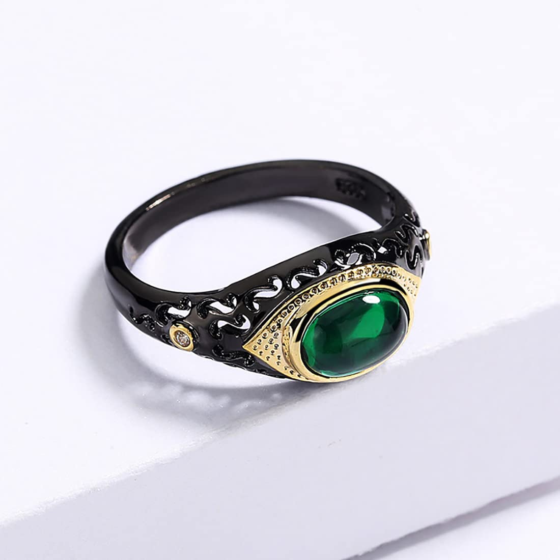 Women's Rings Egg Shape Chrysoprase Rings Natural Emerald Rings Gemstone Rings for Men Women Boys Girls (10)