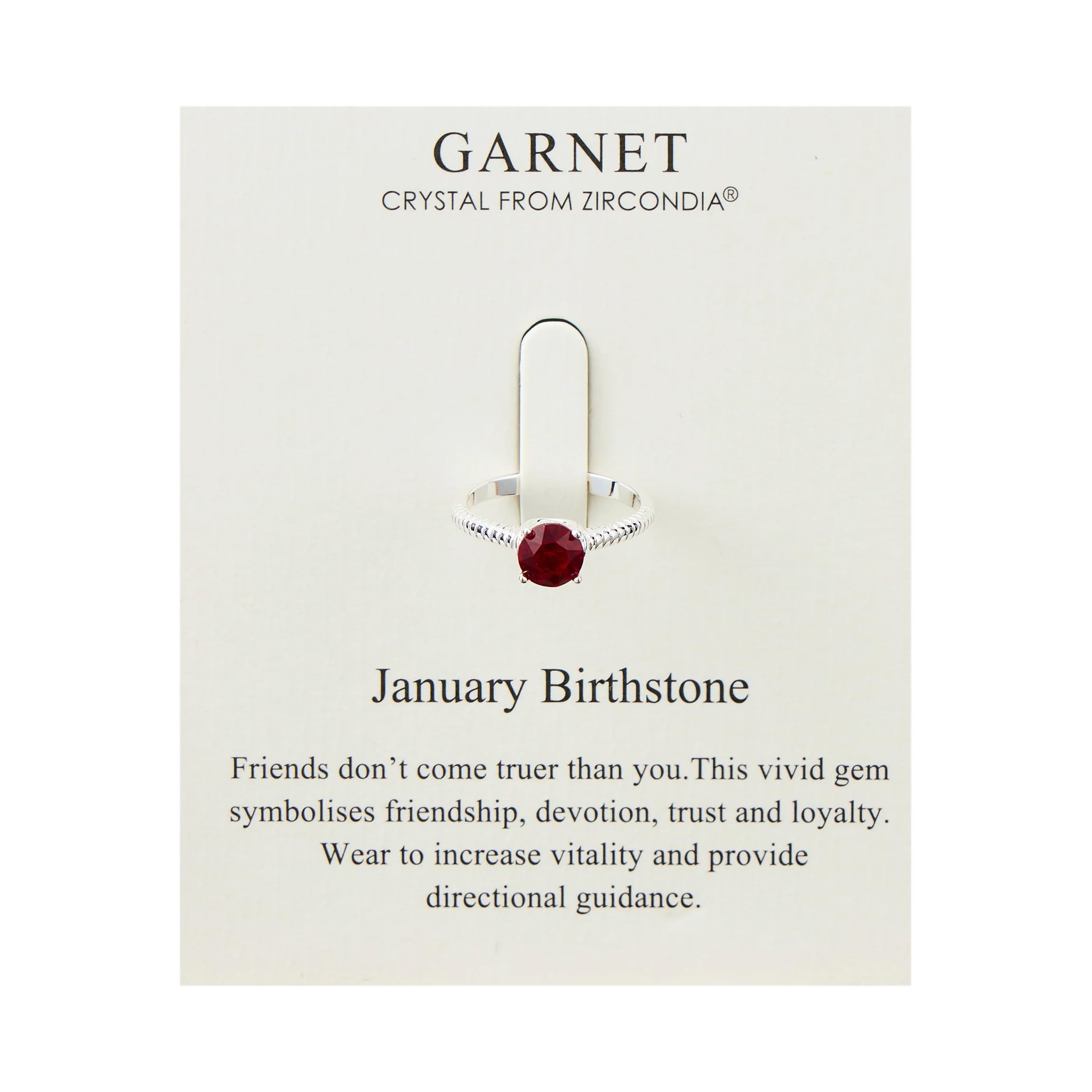 Philip Jones January (Garnet) Adjustable Birthstone Ring Created with Zircondia® Crystals