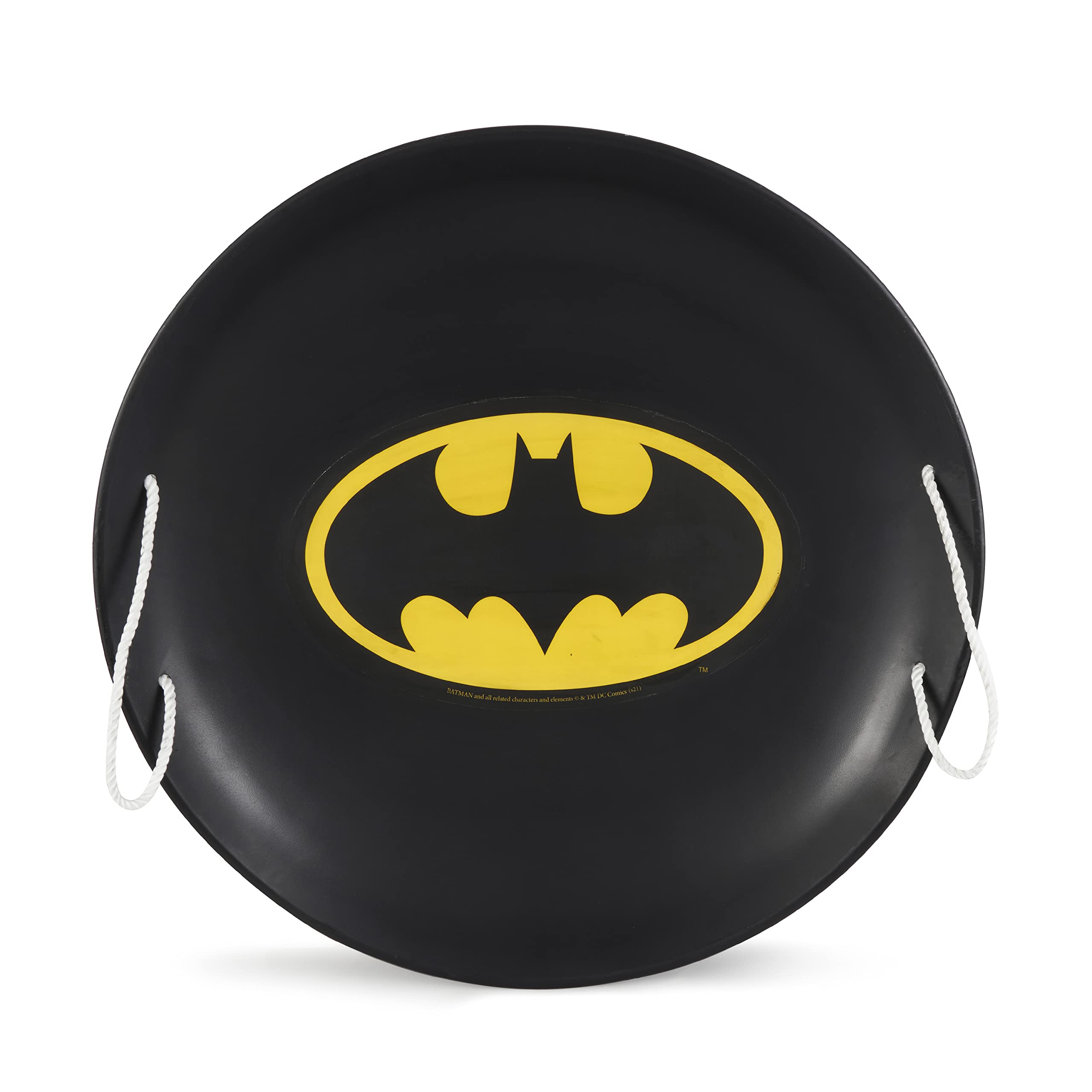 Slippery Racer ProDisc 26 Inch Heavy Duty Aluminum Iron Alloy Metal Kids Winter Saucer Snow Sled with Dual Riveted Soft Grip Rope Handles (Batman)
