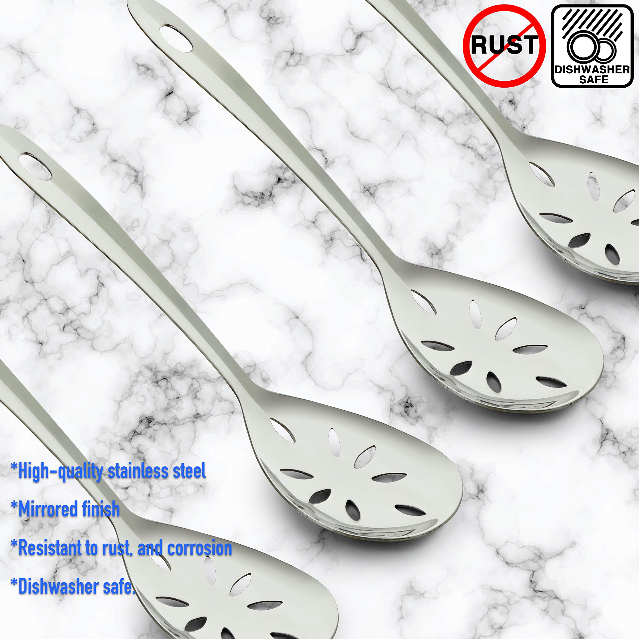 Ram Pro Stainless Steel Slotted Serving Spoon Mirror Finish Perfect for Buffets and Family Style Dinners Features Handle with Hole for Easy Hanging (Pack of 2)