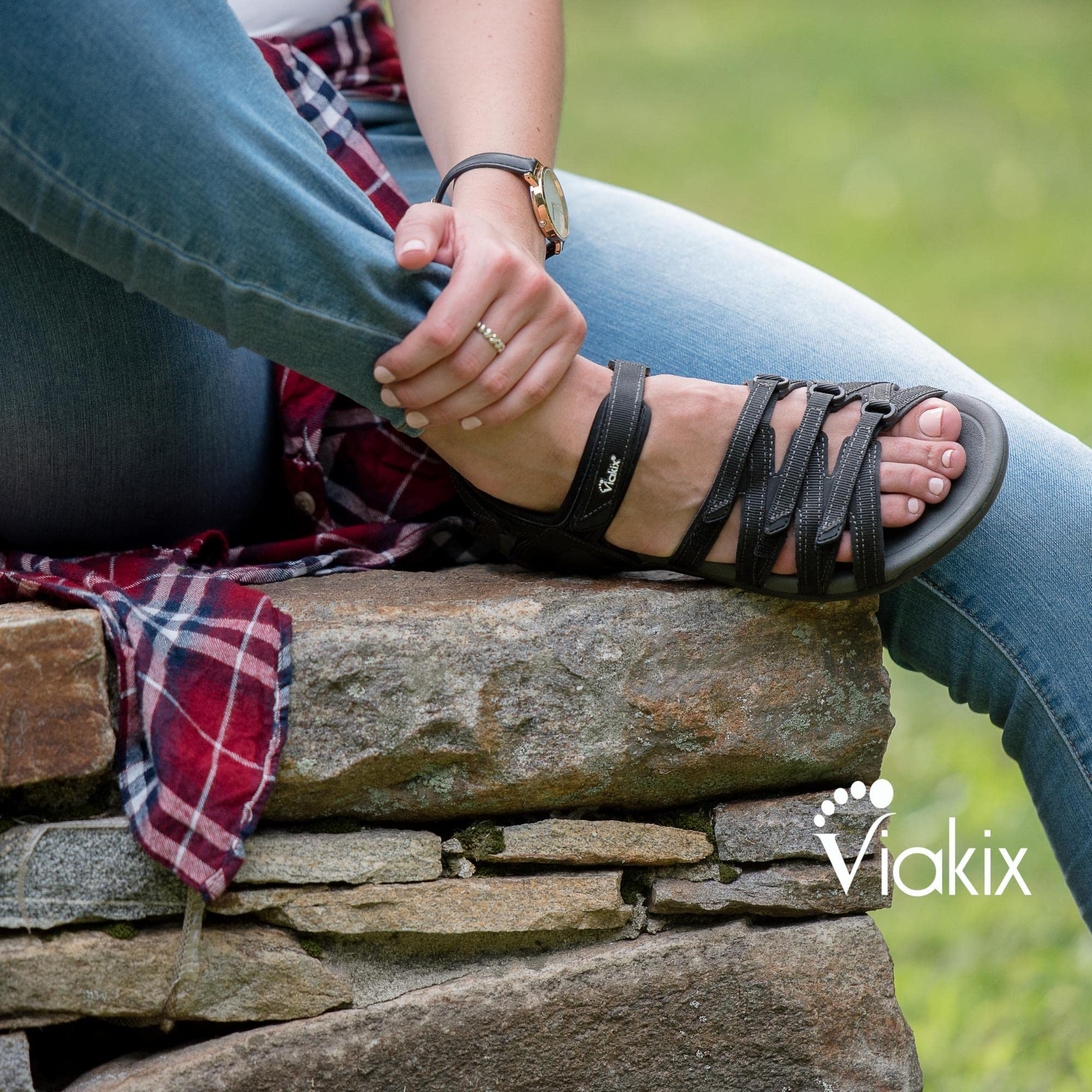 Viakix Womens Sport Sandal β Comfortable Athletic Stylish Hiking Shoes, with Arch Support, Outdoors, Walking, Water, River, Trekking, Black 9