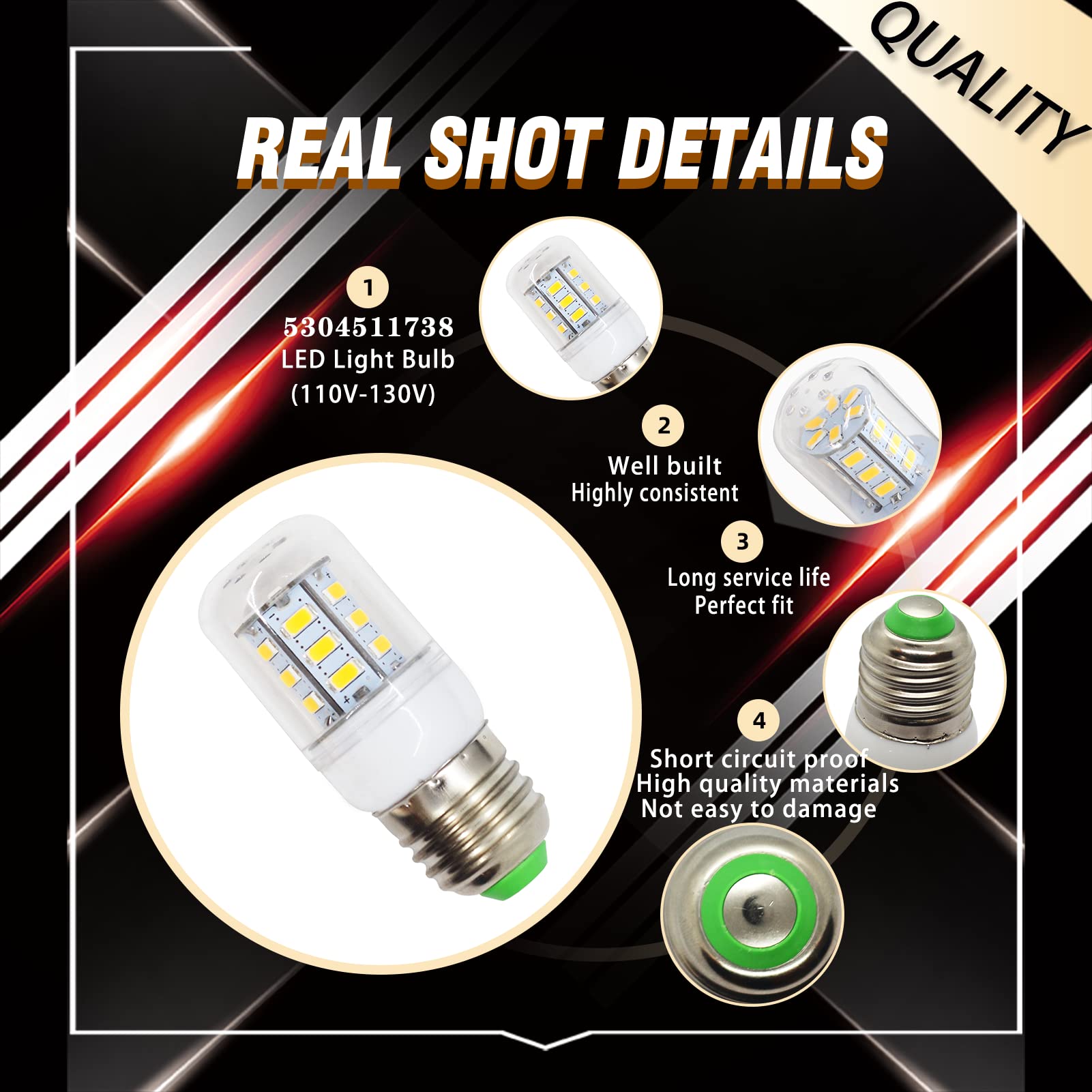 Updated 5304511738 LED Refrigerator Light Bulb Replace PS12364857 AP6278388 4584444 KEI D34L Refrigerator Bulb Compatible With Frigidaire Kenmore Refrigerator -10 Year QA(110V-130V Warm Light)