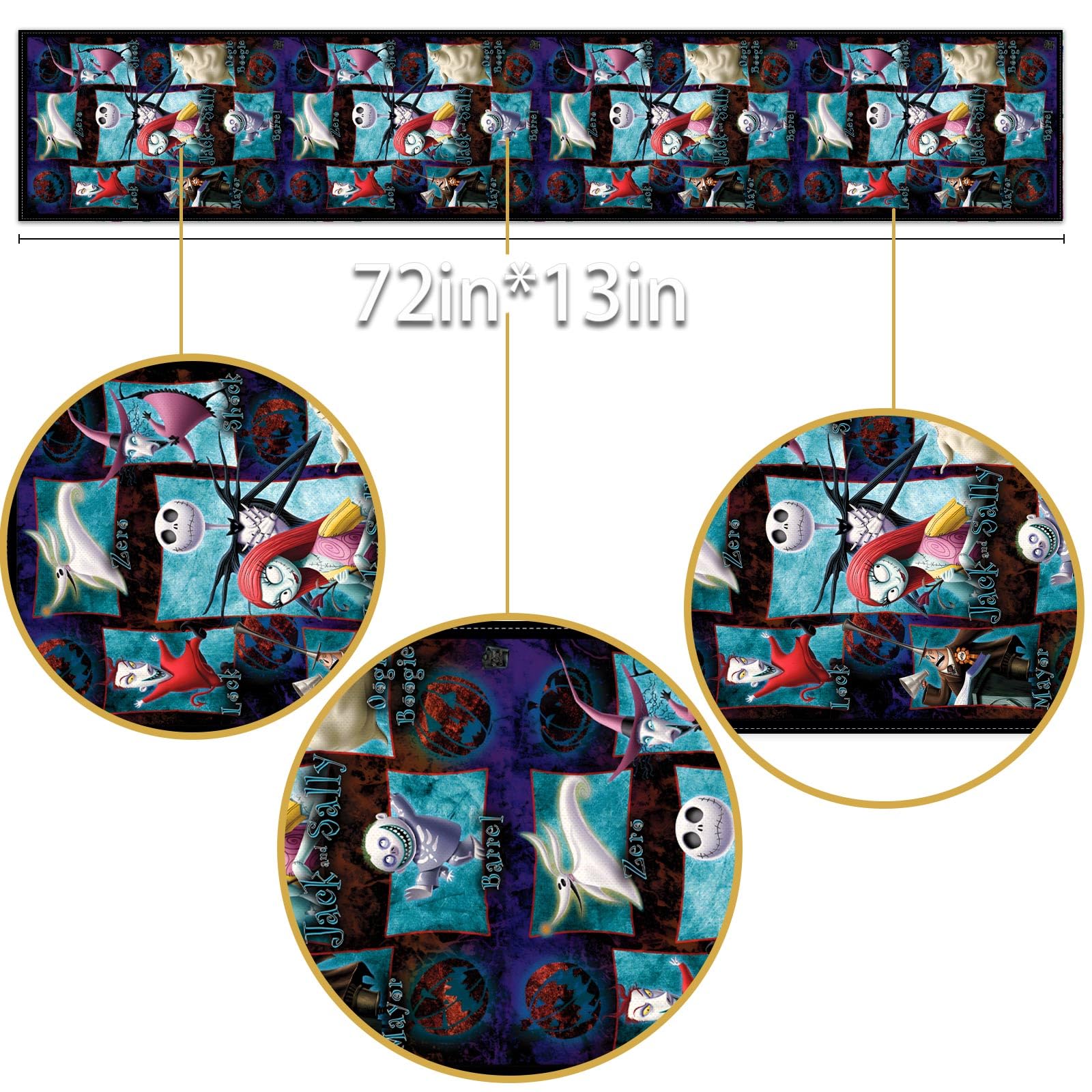 The Nightmare Before Christmas Table Runner Jack and Sally Theme Party Decoration Welcome Halloween Home Kitchen Dining Room Decor (13" x 72")