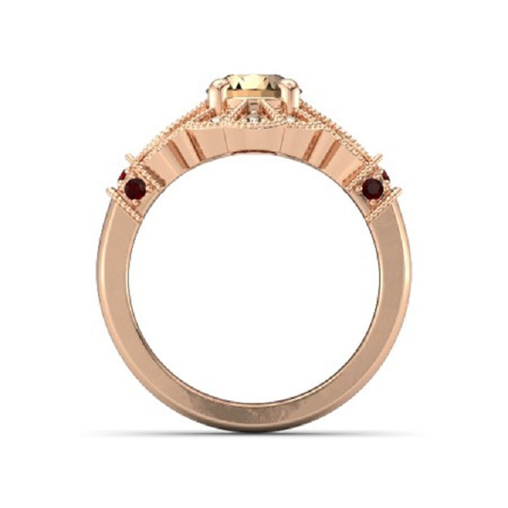 tusakha 14K Rose Gold Plated Smoky Quartz Princess Pocahontas Engagement Ring For Women's