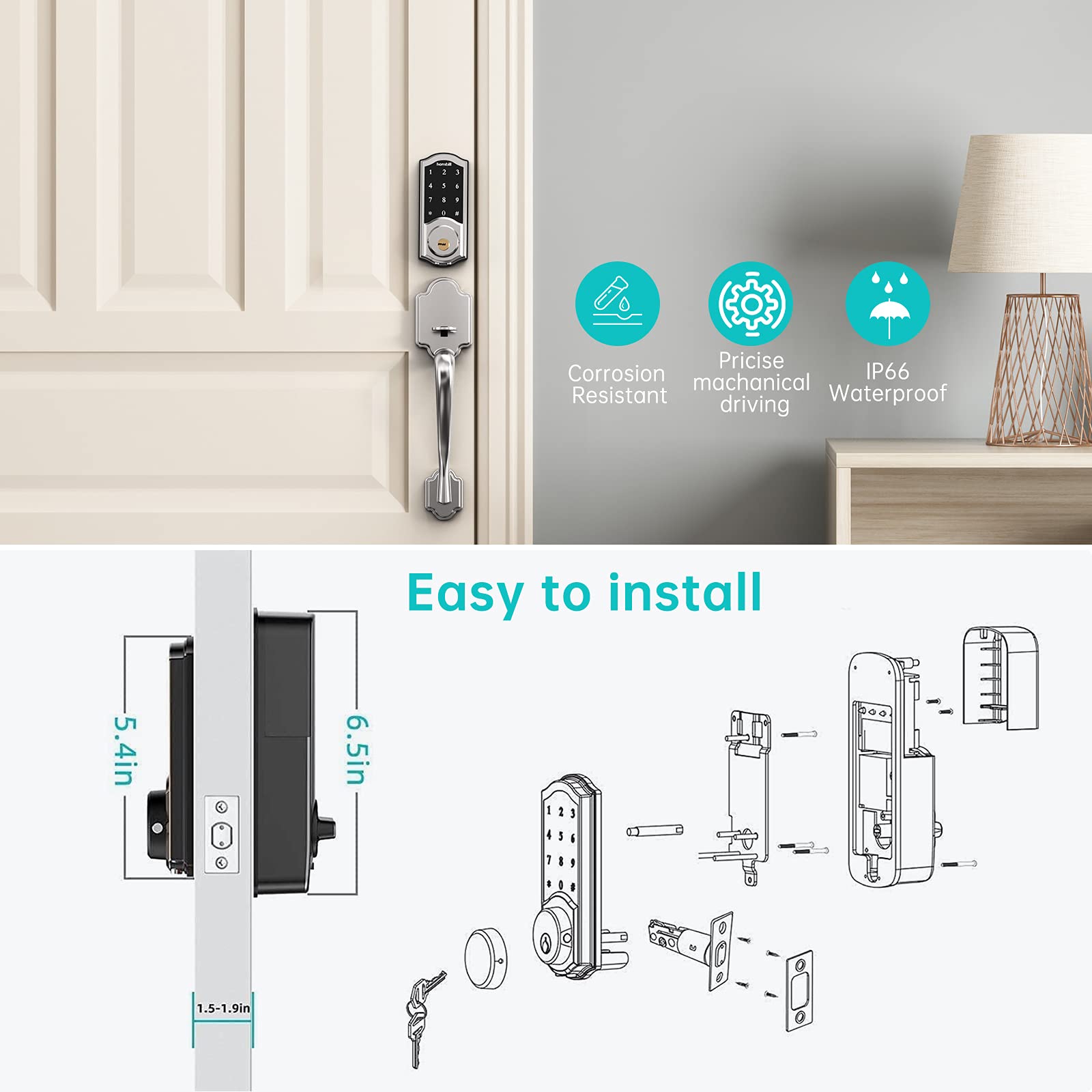 Smart Lock, Hornbill Keyless Entry Keypad Deadbolt, Bluetooth Electronic Digital Front Door Locks Work with Alexa, Free App Control Passcode, Auto Lock for Exterior Doors Airbnb Home Apartment Office