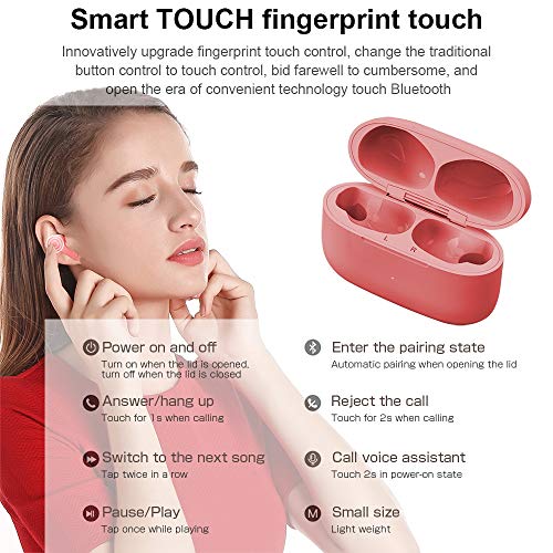 SLuB Wireless Earbuds,Noise Cancelling Bluetooth 5.1 Deep Bass Earbuds,30H Playtime,IPX6 Waterproof Earphones,in-Ear Headphones with Mic,Touch Control and USB Charging Case for iPhone Android Pink