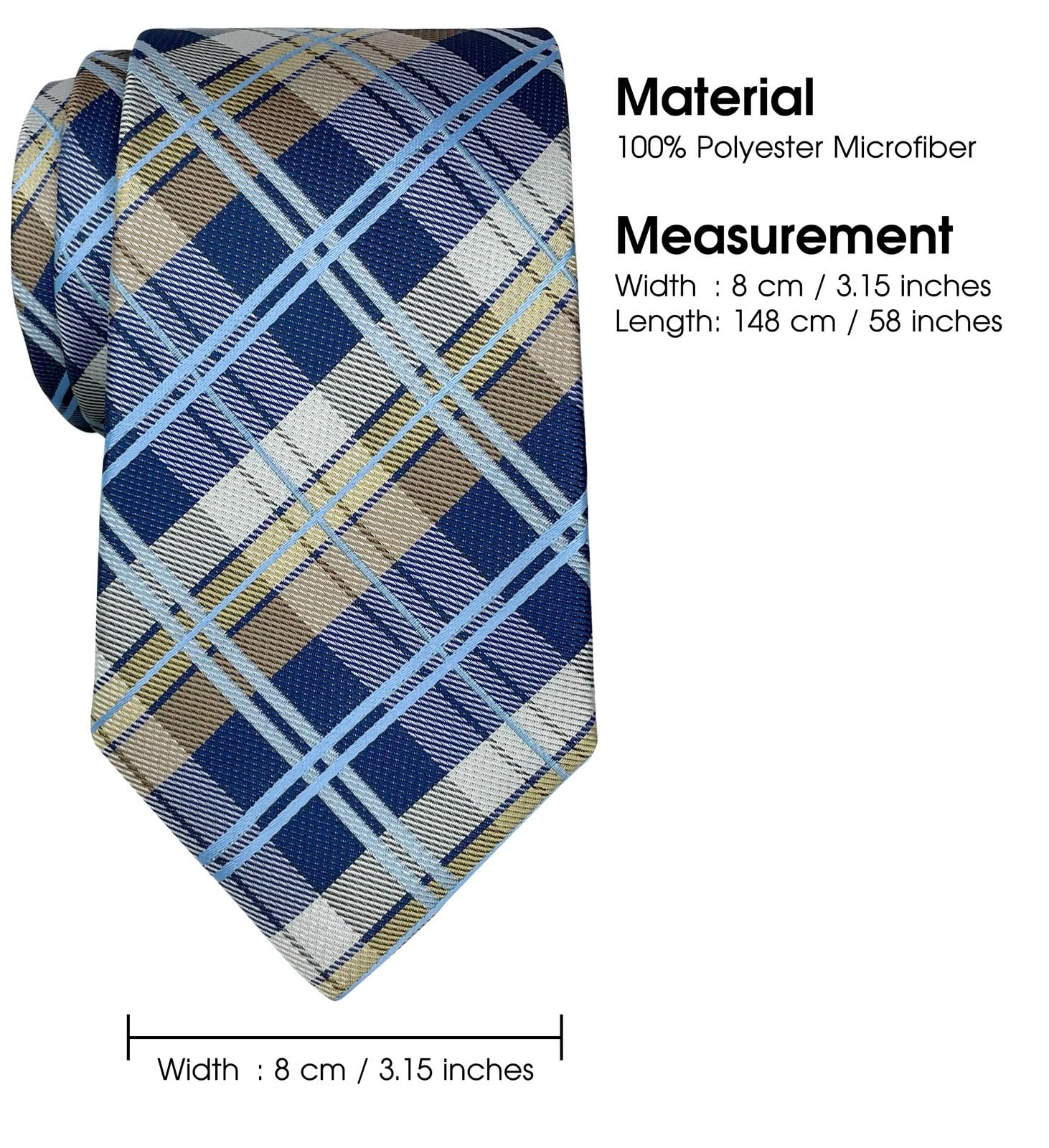 Retreez Elegant Plaid Check Woven Microfiber Men's Tie - Navy Blue and Khaki