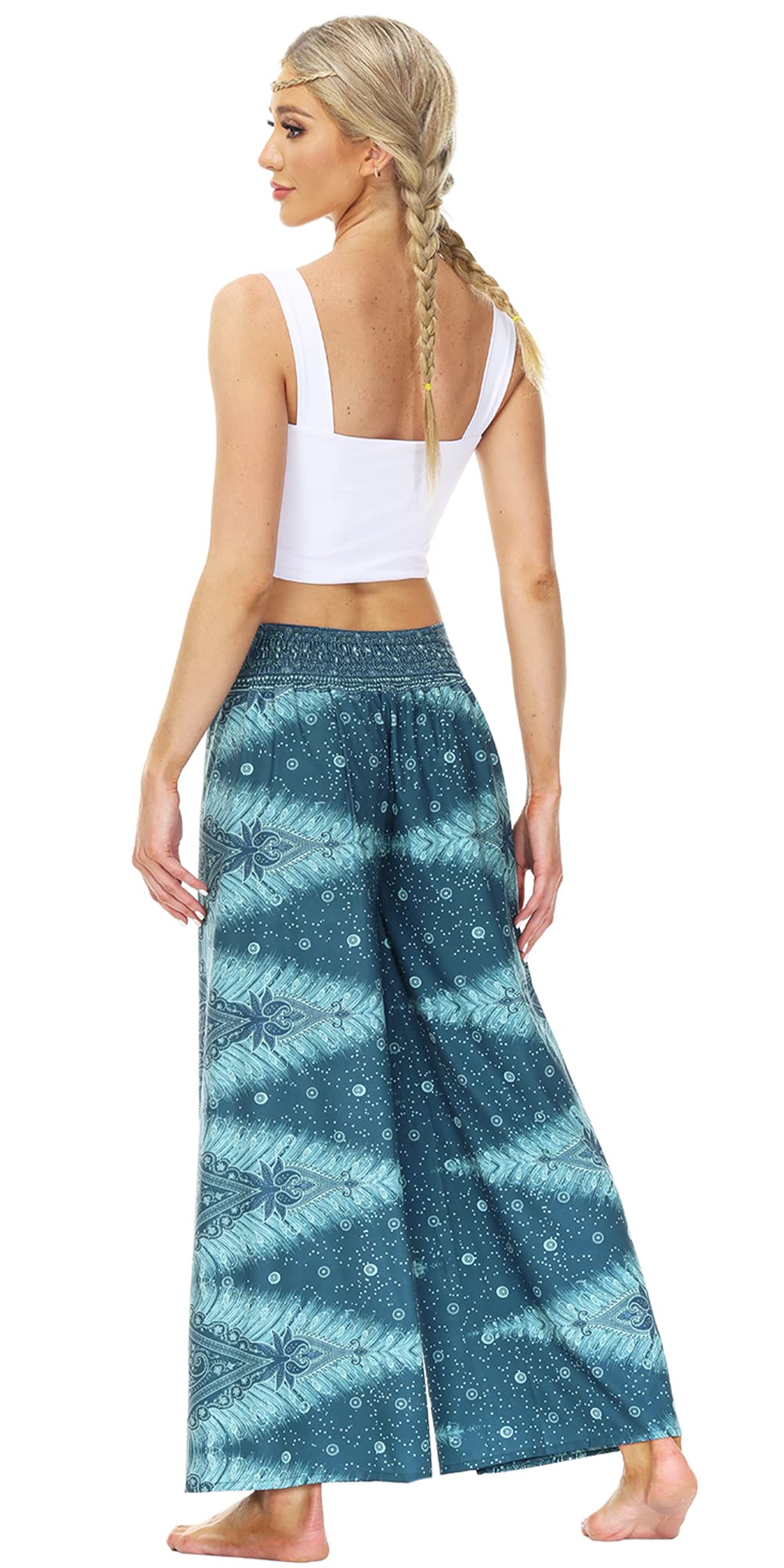 Women's Thai Palazzo Harem Pants Bohemian Yoga Pilate Pants Summer Loose Boho Hippie Pants High Waisted Flowy Wrap Bottom