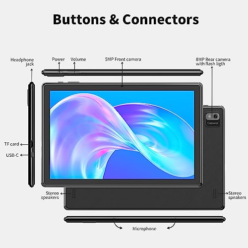 SGIN Android 12 Tablet, 8GB RAM 128GB ROM 10 Inch Tablets Computer with 1982 * 1200 HD IPS Screen, Octa-Core 2.0Ghz Processor, 8MP+5MP Camera, WiFi, Bluetooth, 6000mAh