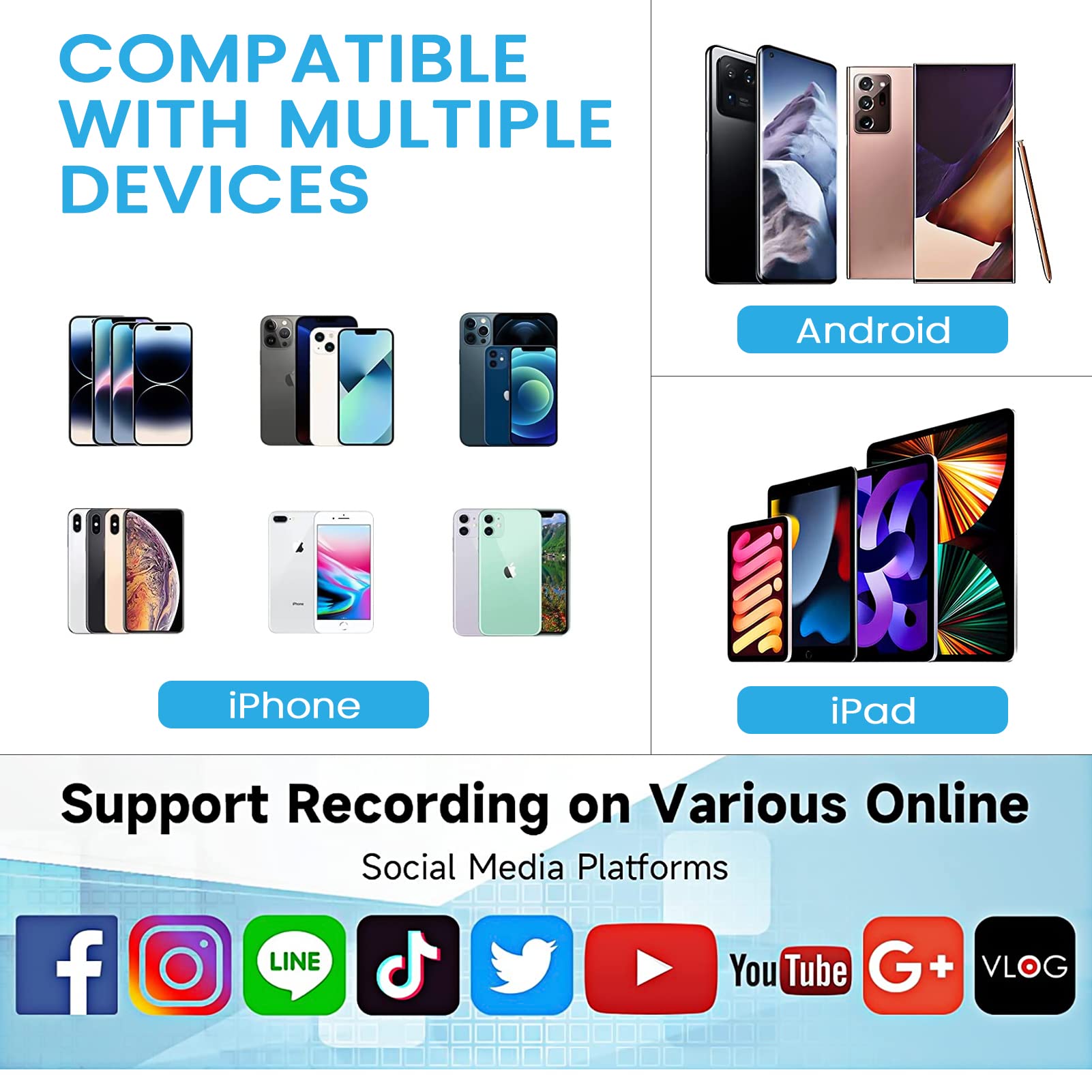 Wireless Lavalier Lapel Microphone for iPhone, iPad, Andriod - Professional Video Recording Lav Mic with Charging Case, Plug-Play Clip on Microphones for YouTube Interview Vlog Livestream & Podcast