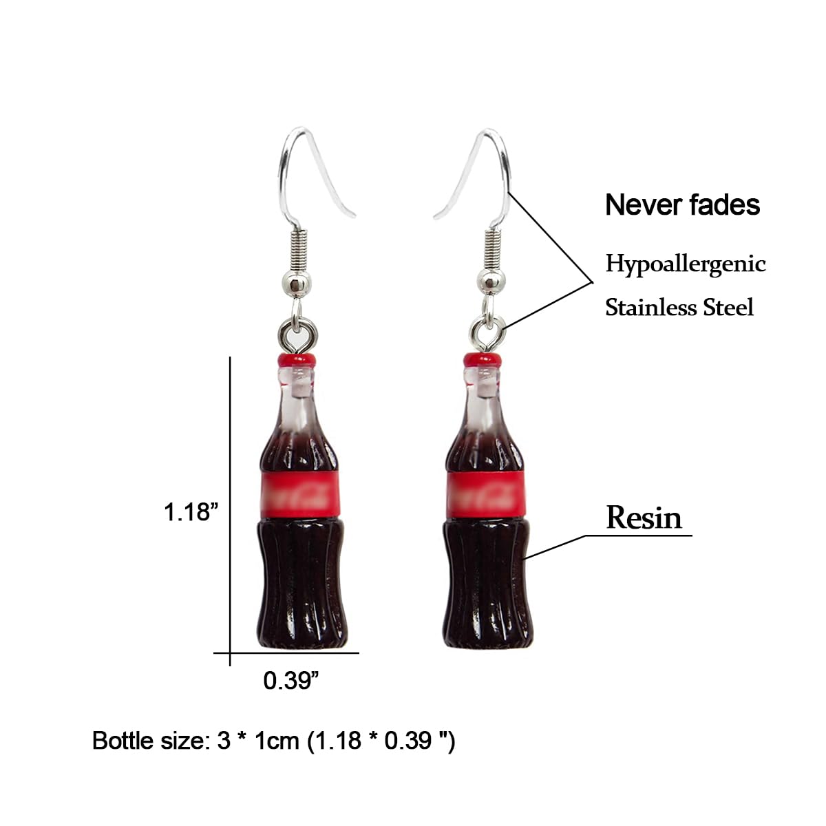 TUSHUO Fashion Creative Simulation Bottle Earrings for Minimalist Women Gift Jewelry (Red)