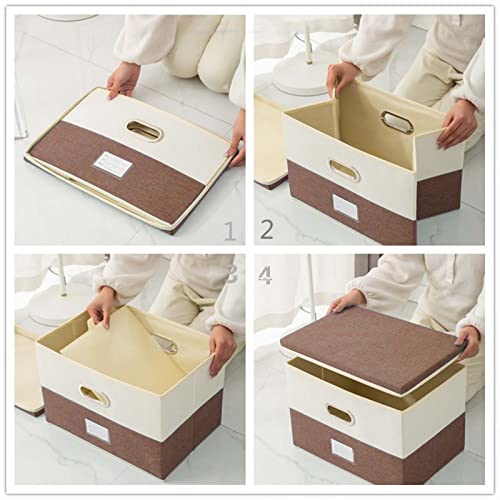 SZSJA Fabric Bins with Lids Linen Storage Boxes with Lids, Collapsible Storage Cubes 3 Pack Stackable Closet Storage Bins, Foldable Cloth Organizer Containers for Bedroom Storage