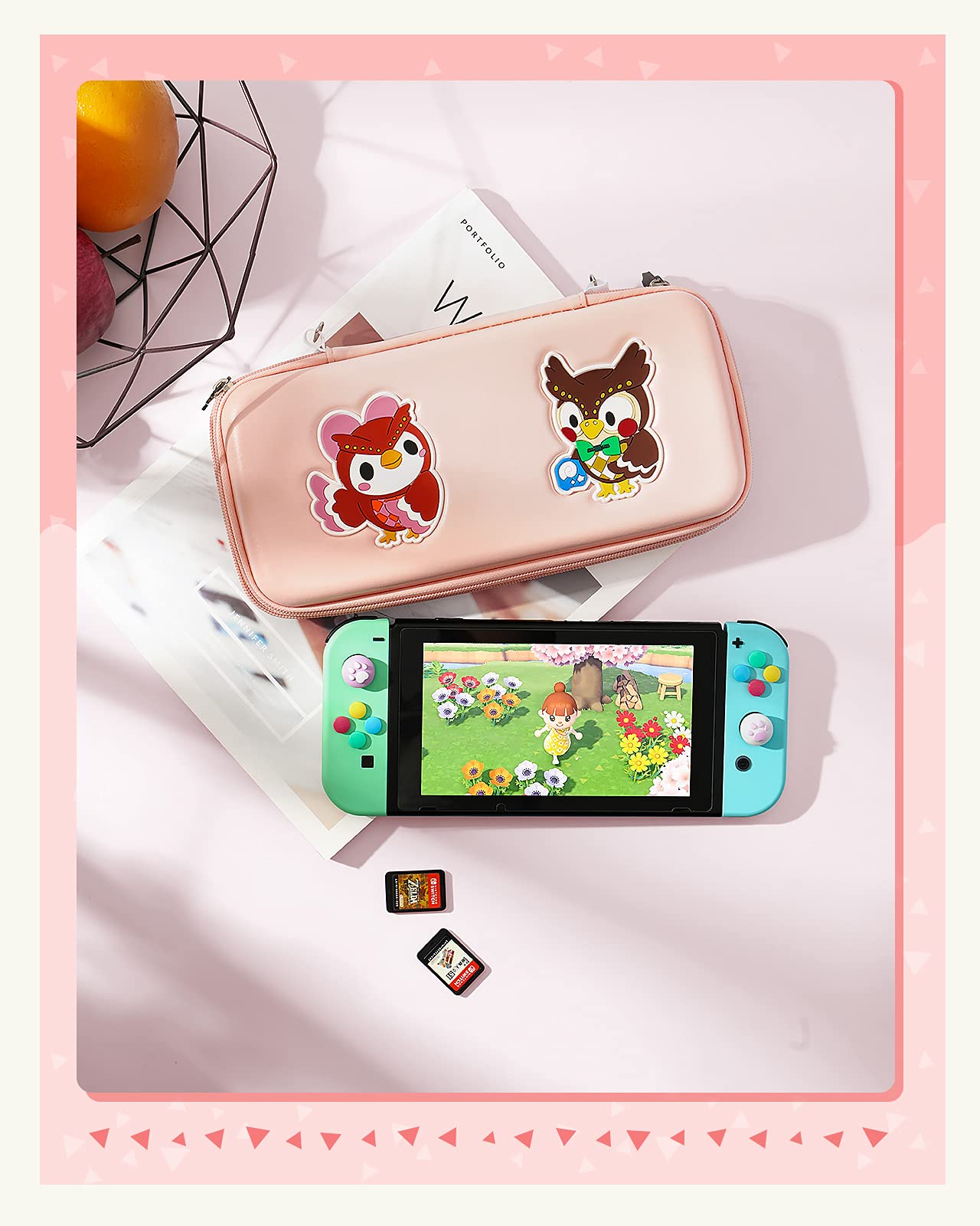 Vivefox Switch Carrying Case, Portable Travel Case Cover Compatible with Nintendo Switch, Protective Case Switch Storage Bag Hard Shell with Game Card Slots, Pink
