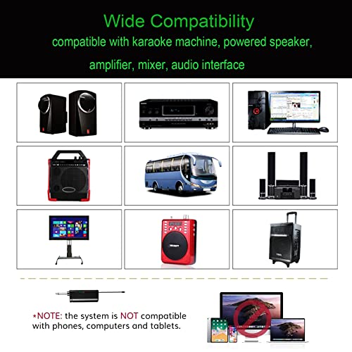 Wireless Microphone, 260ft UHF Metal Dynamic Handheld Multipurpose Mic with Rechargeable Receiver(Plug & Play 1/4‘’Output), for Karaoke Machine, Amp, PA Speaker, Wedding, DJ, Party, Speech, Class Use
